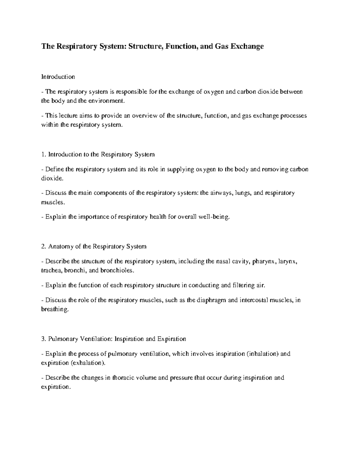 The Respiratory System - Structure, Function, and Gas Exchange - The Respiratory System ...