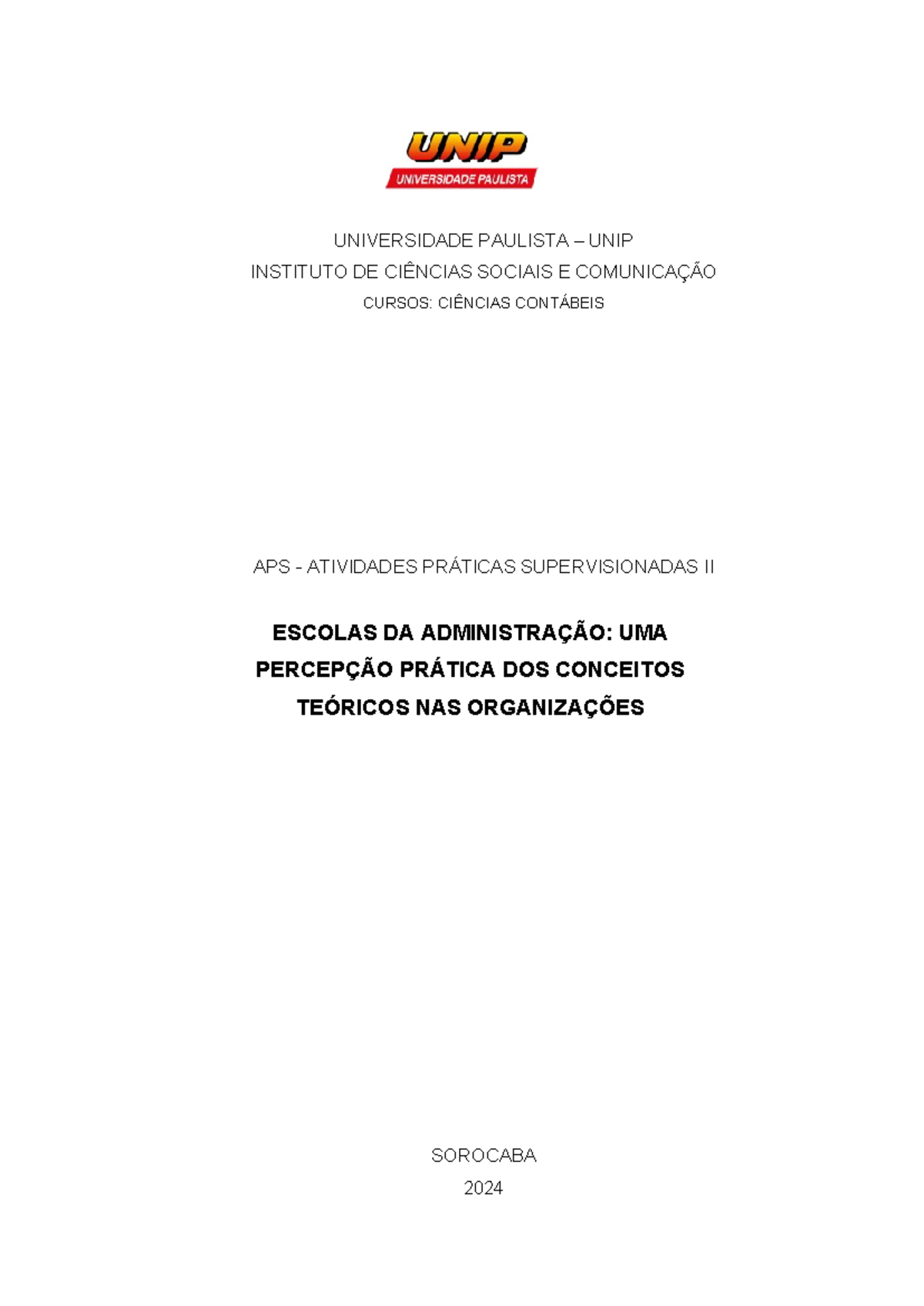 APS 2° Semestre - CAPA APS - UNIVERSIDADE PAULISTA – UNIP INSTITUTO DE ...