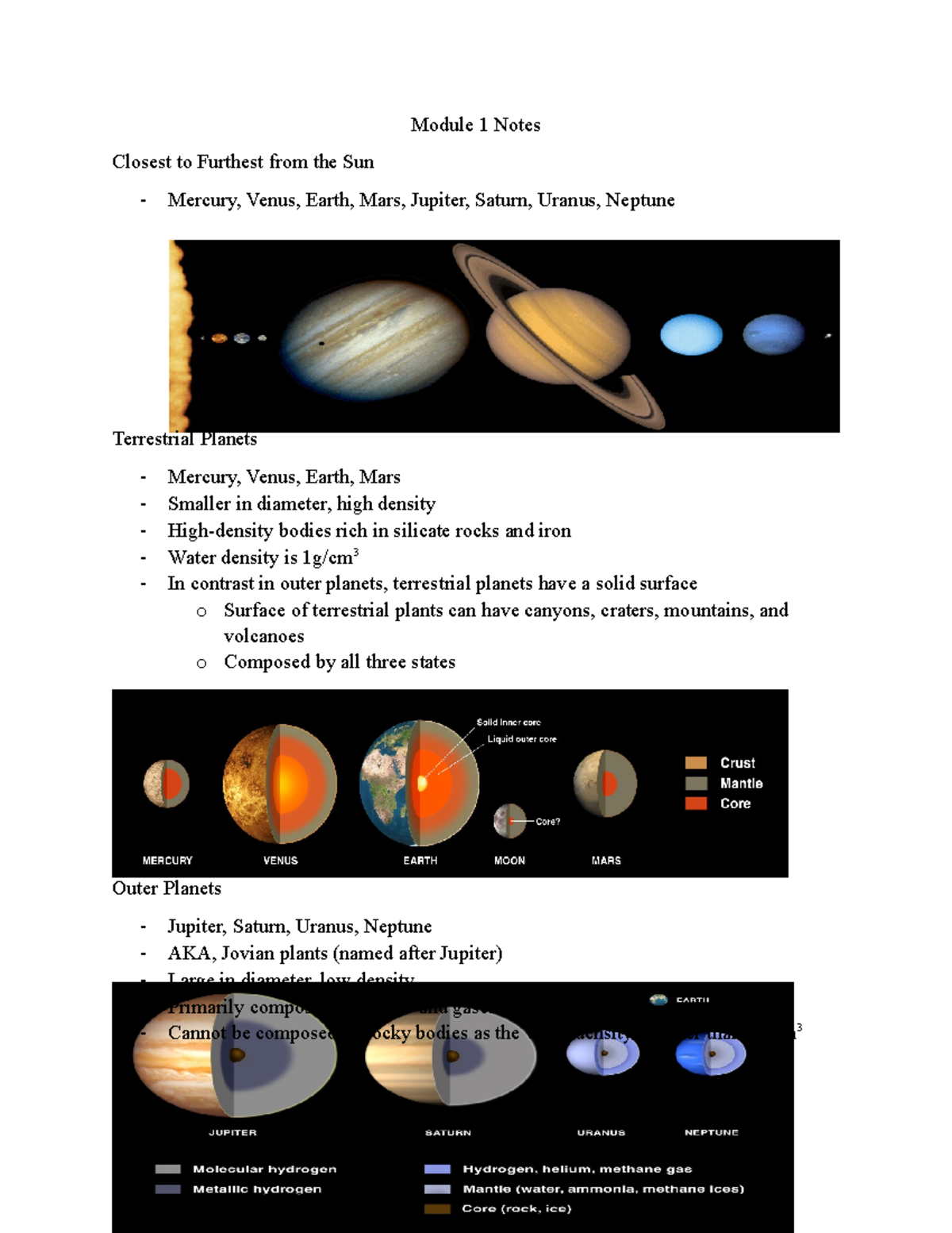 Module 1 - The 7 main planets - Module 1 Notes Closest to Furthest from ...