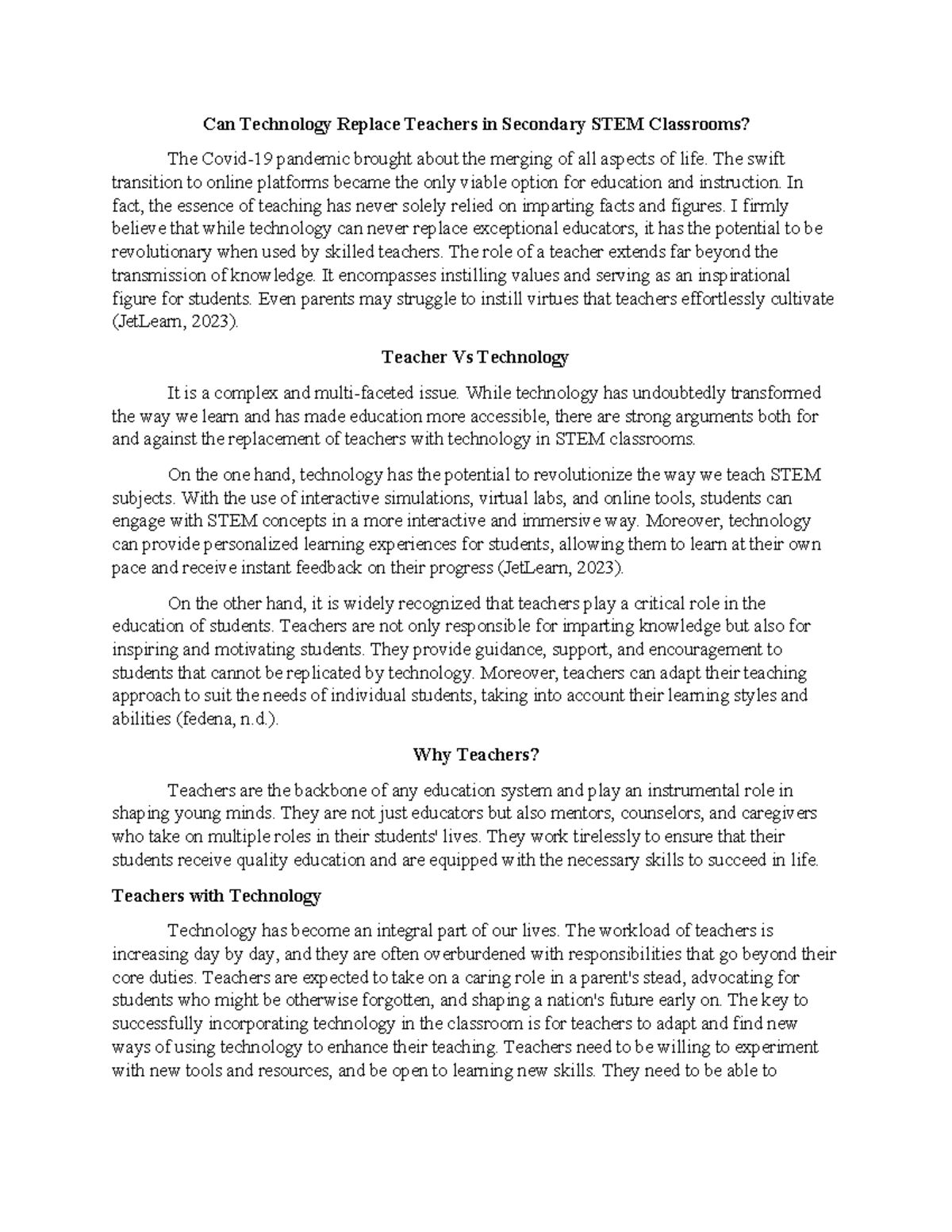 Discussion V - Hope it helps. - Can Technology Replace Teachers in Secondary STEM Classrooms ...