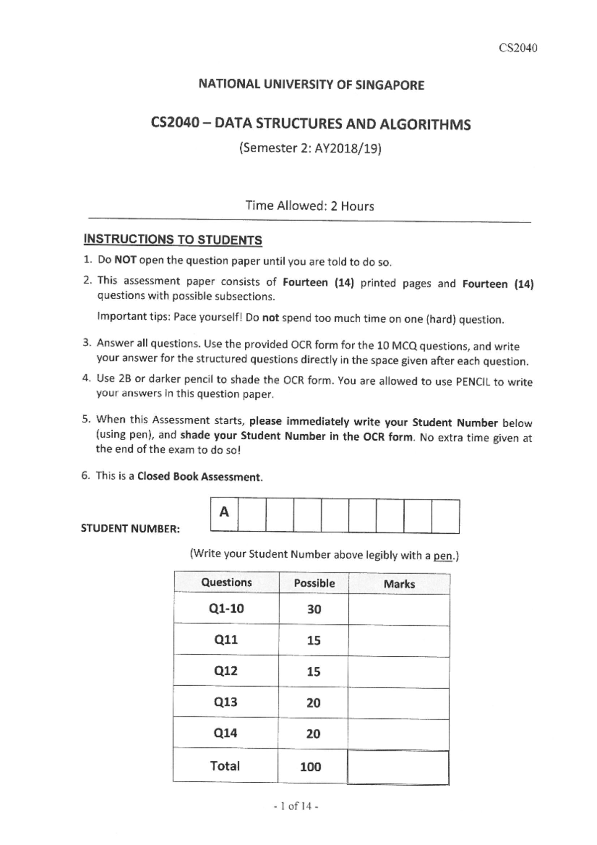 1819 semester 2 finals - CS2040S - Studocu