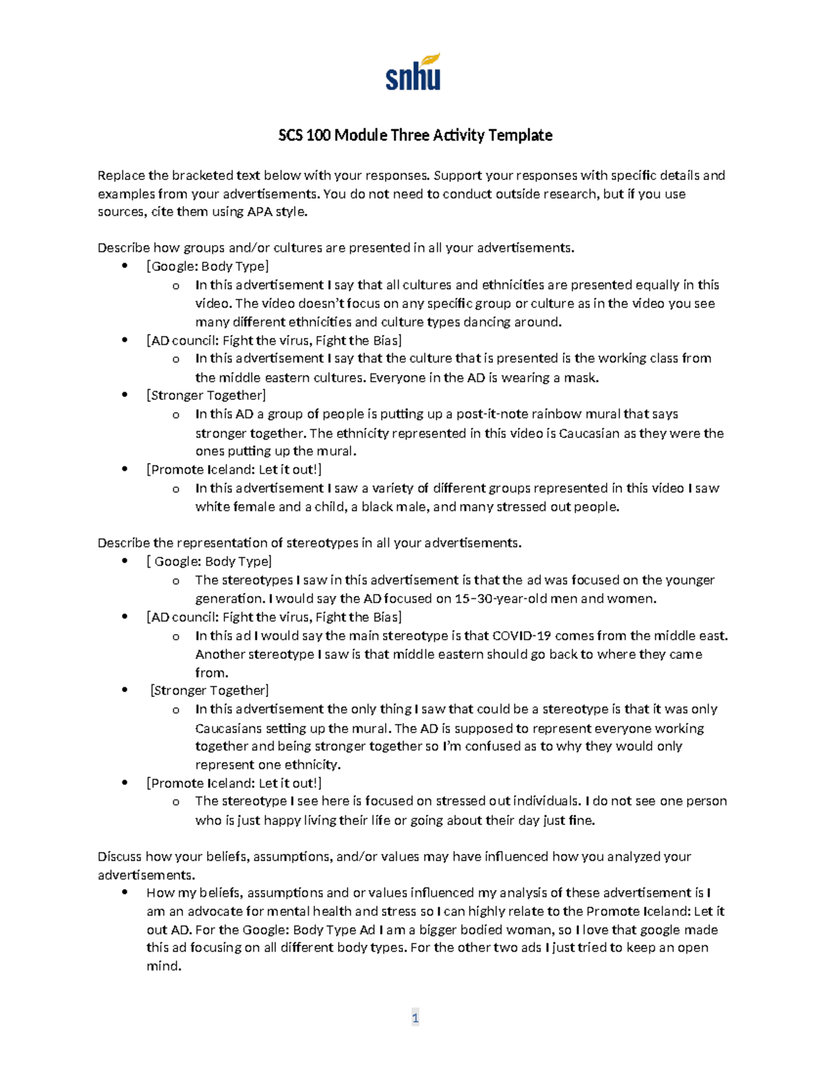 SCS 100 Module Three Activity completed - SCS 100 Module Three Activity ...
