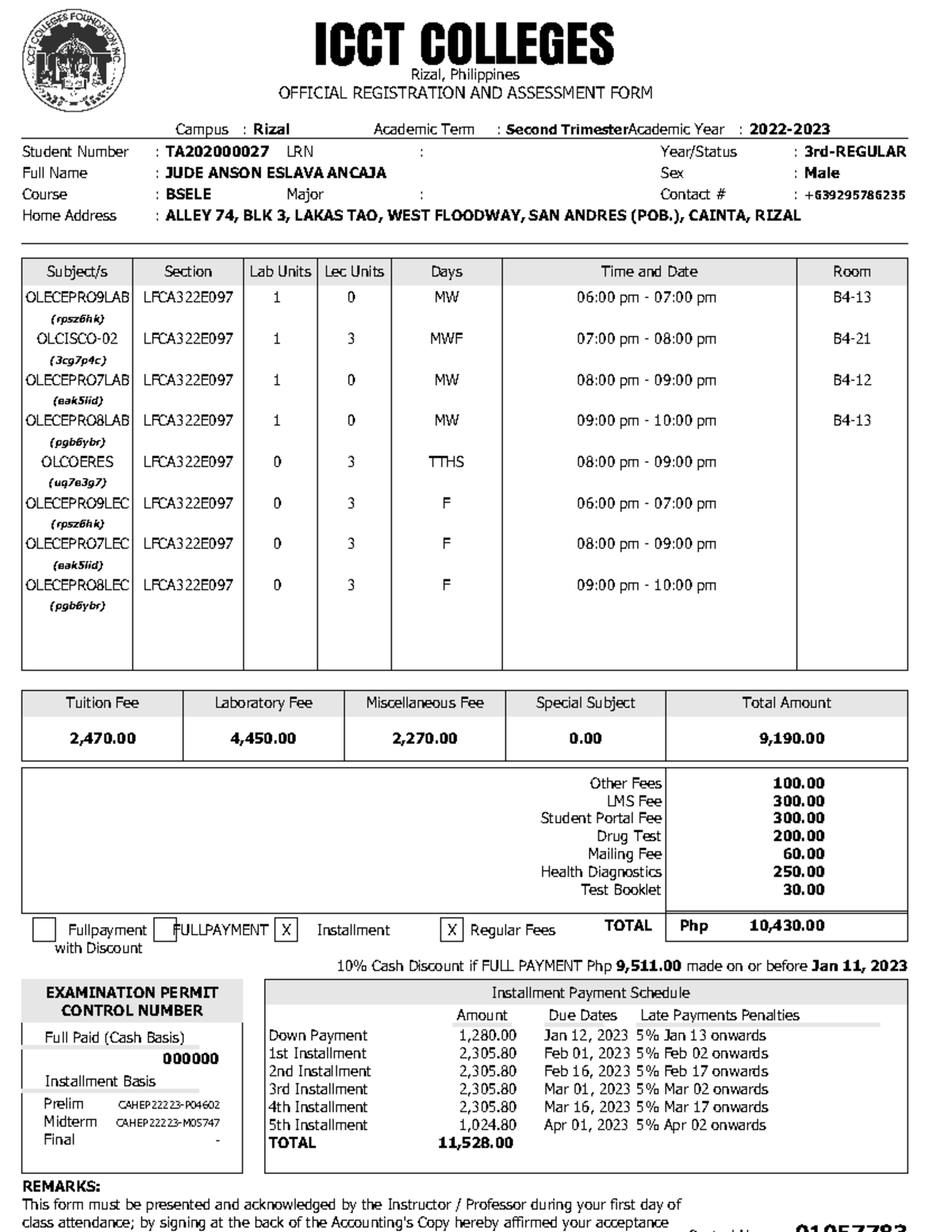 Official registration and Assessment Form 3 - Rizal, Philippines ...