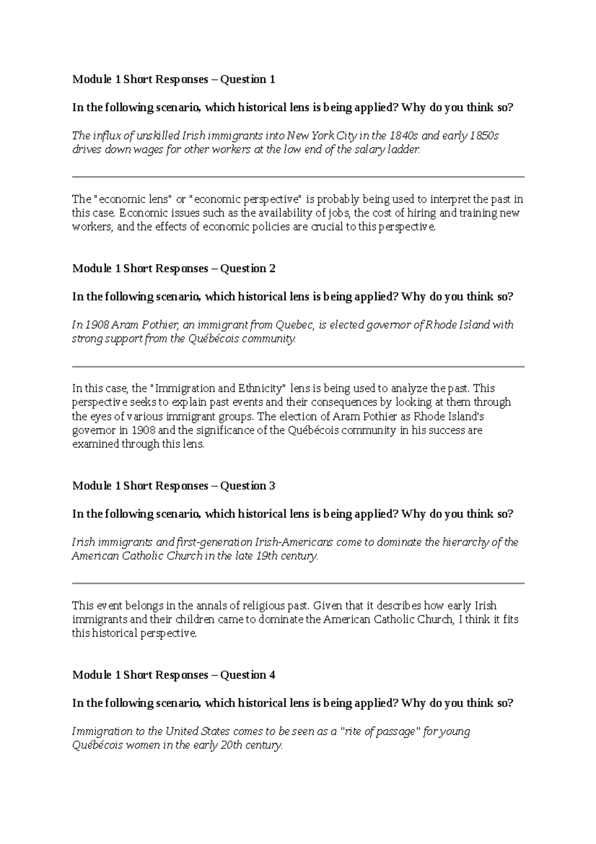 HIS 200 Applied History Module 1 - Module 1 Short Responses – Question ...
