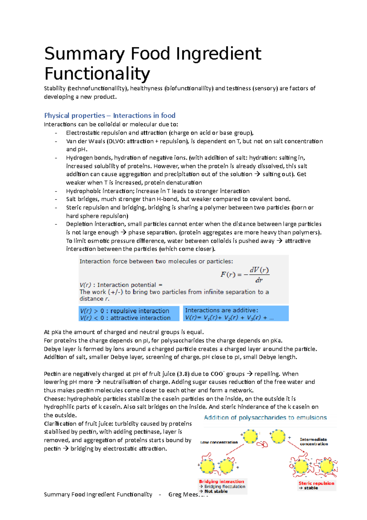 Summary Food Ingredient Functionality - Wageningen University - Studeersnel