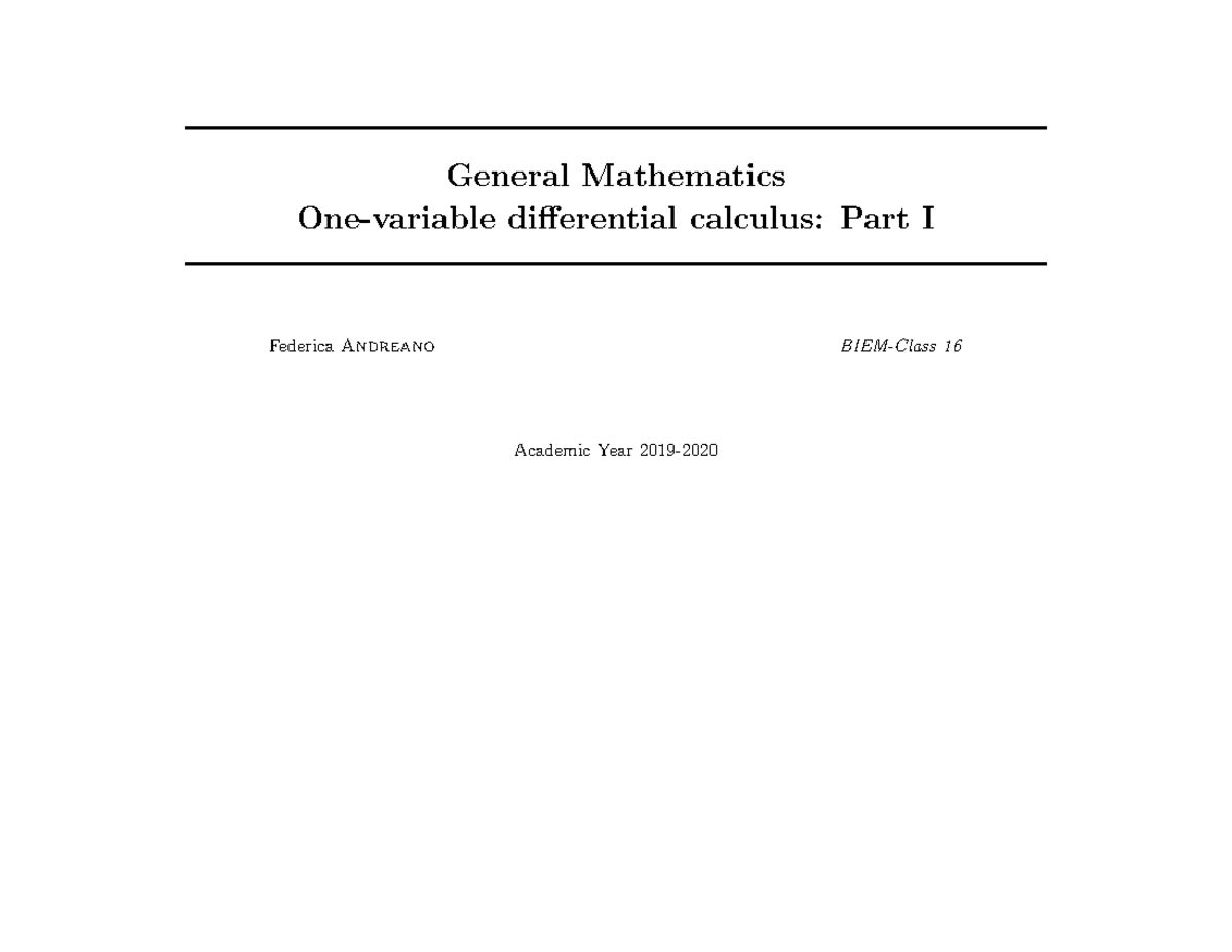 Differentialcalculus - General Mathematics One-variable differential ...