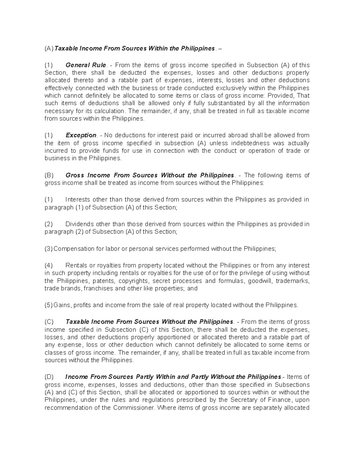 Taxable Income From Sources Within the Philippines - – (1) General Rule ...