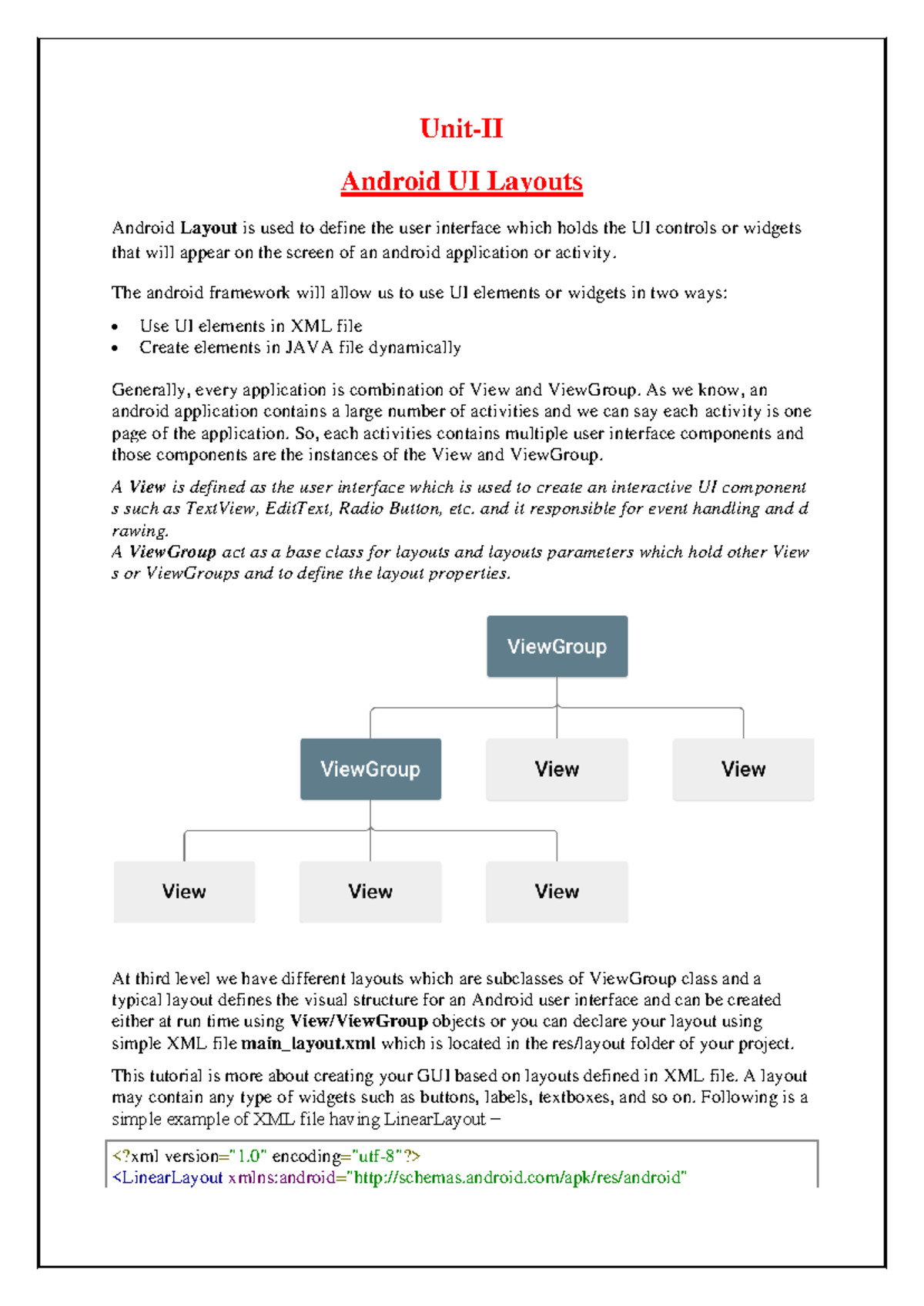 MAD U-II-converted - JNTUH - Unit-II Android UI Layouts Android Layout is used to define the ...