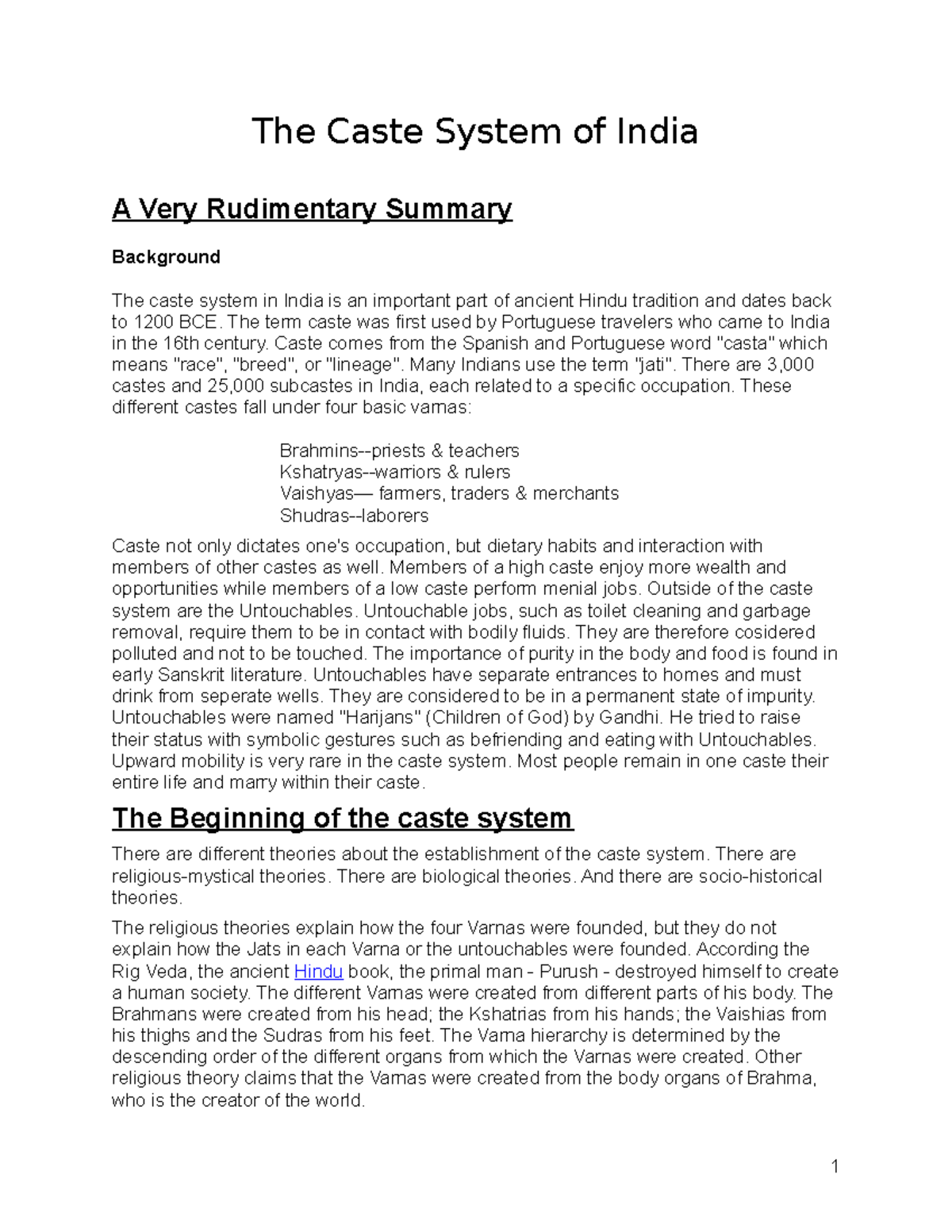 The Caste System of India - a deep dive - Indian polity - KSLU - Studocu