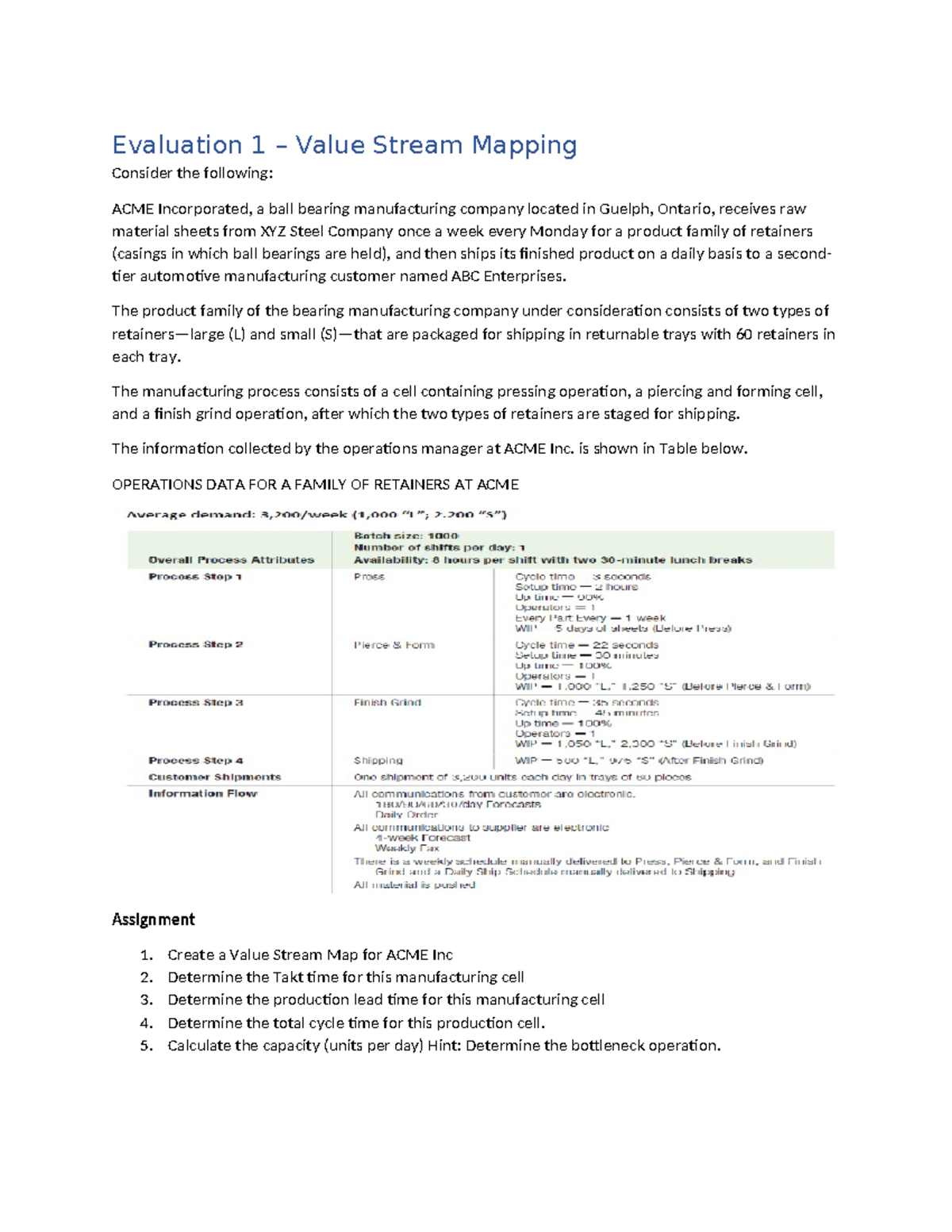 Assignment 1 - VSM Application - Evaluation 1 – Value Stream Mapping ...