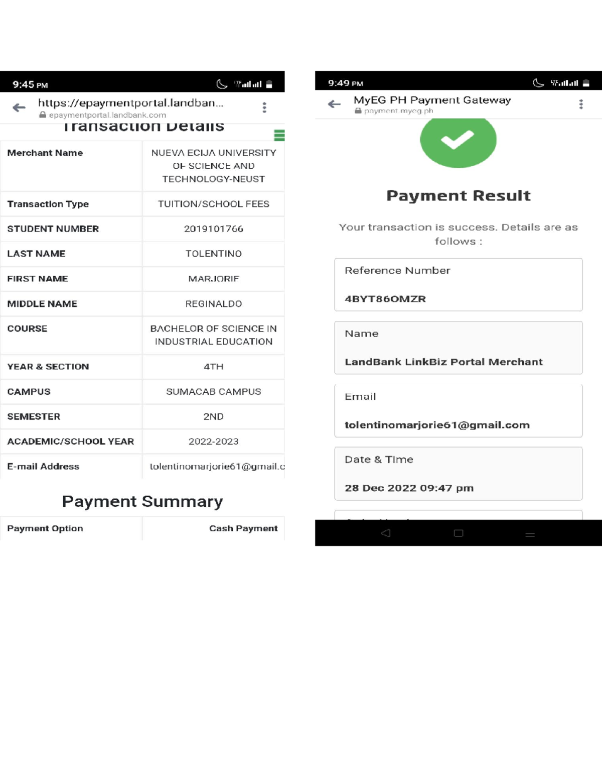 Payment - None - Bachelor of Secondary Education - Studocu