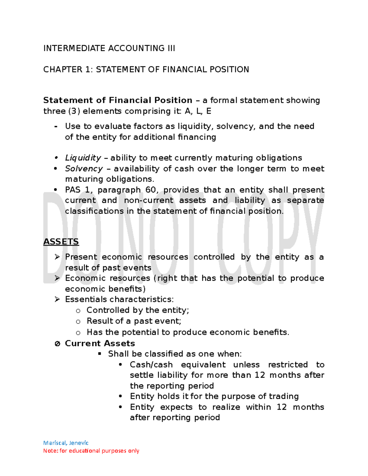 Chapter 2 Statement of Financial Position - INTERMEDIATE ACCOUNTING III ...