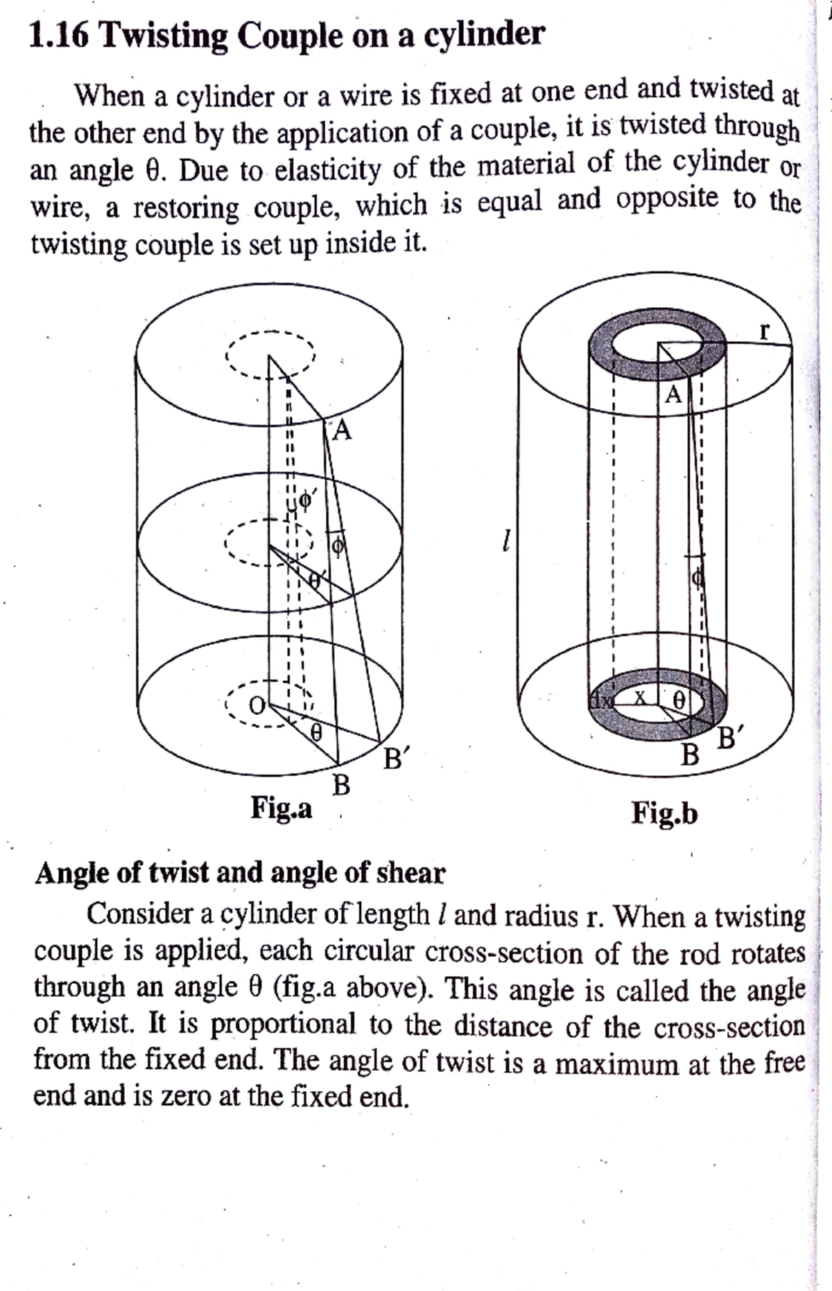 Twisting couple - Due to elasticity of the material of the cylinder ...