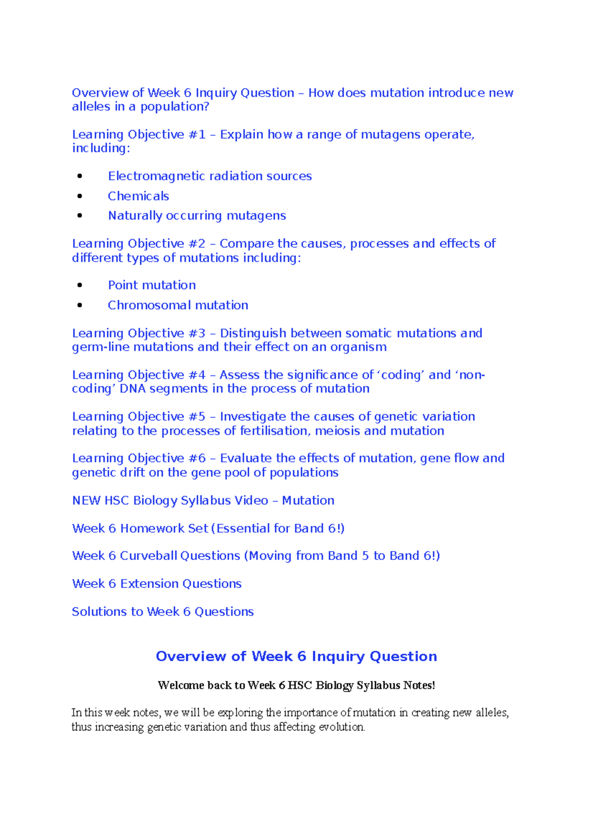 Bio Mod 6 Week 1 biology iq 1 - Overview of Week 6 Inquiry Question ...