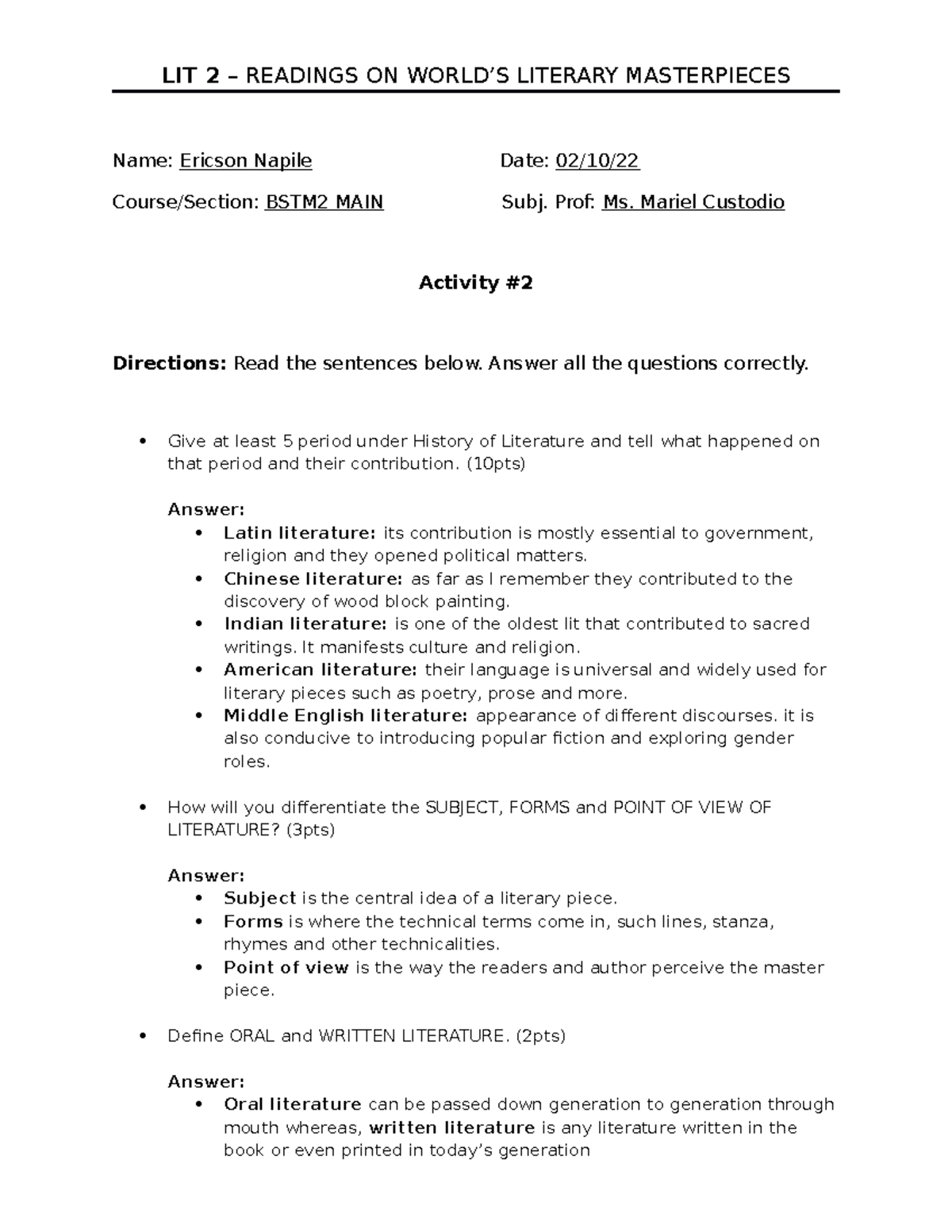 -Template- LIT 2 - Activity #2 - LIT 2 – READINGS ON WORLD’S LITERARY ...