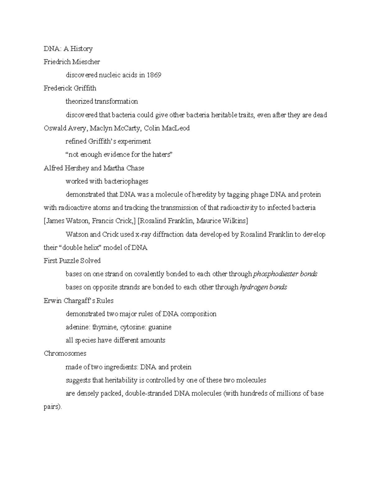 Bio 101 - Lecture notes DNA - DNA: A History Friedrich Miescher ...