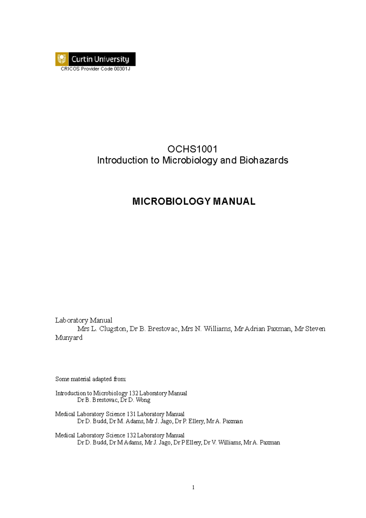IMicro Biohazard Lab Manual(1) (2) - CRICOS Provider Code 00301J OCHS ...
