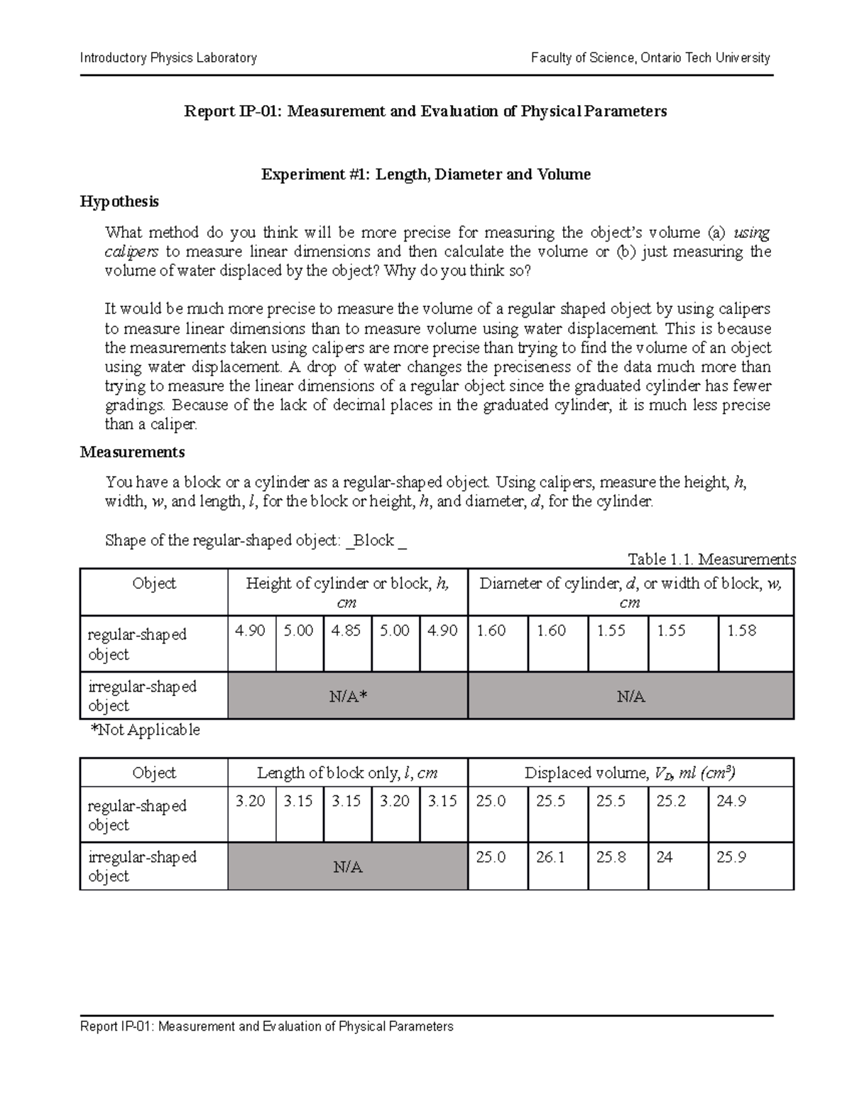 Lab 1 Report Measurements IP - Report IP-01: Measurement and Evaluation ...