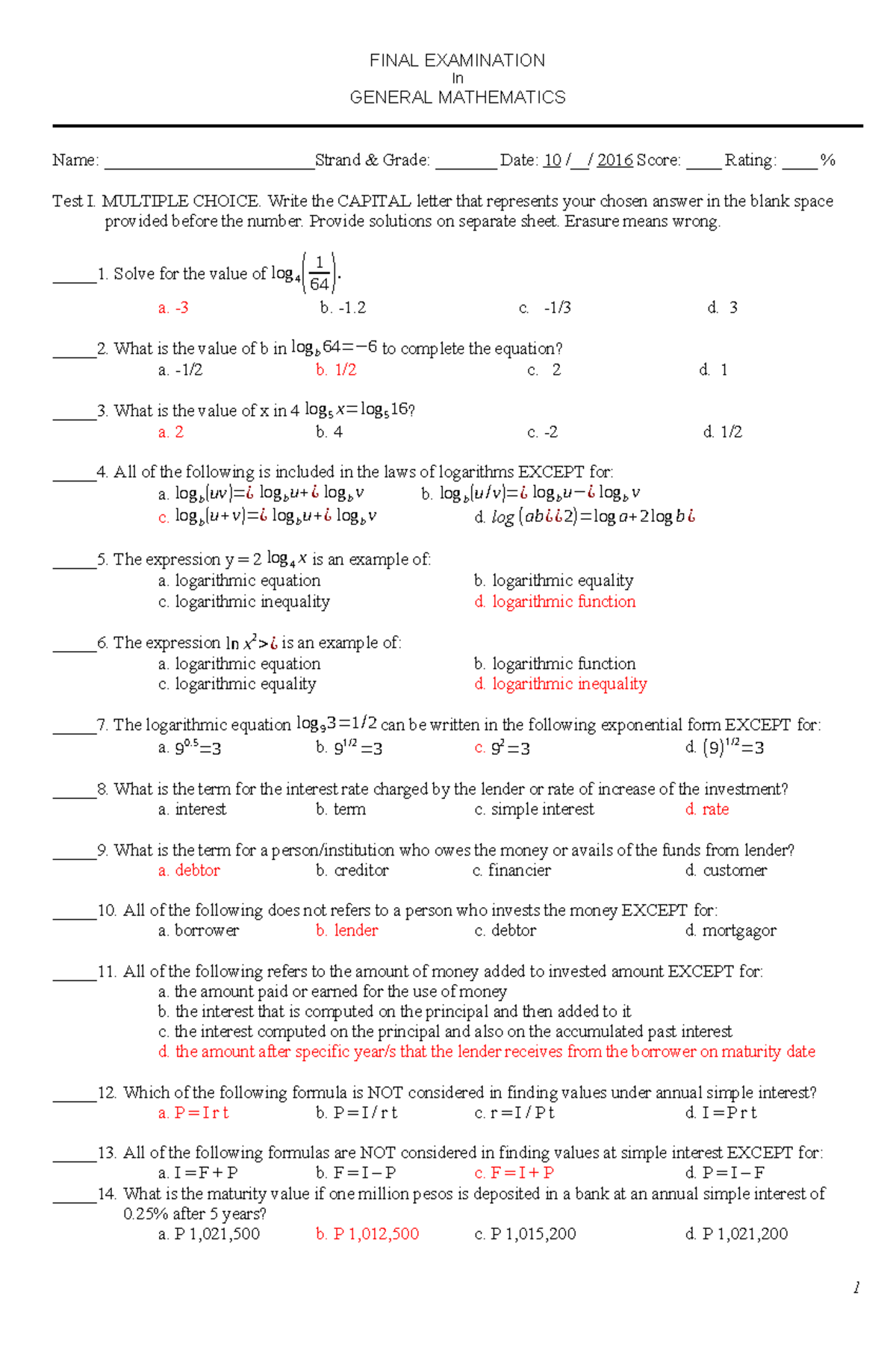 Gen Math Finals - FINAL EXAMINATION In GENERAL MATHEMATICS Name ...