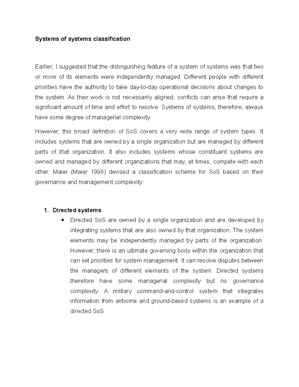 Systems of systems classification - Systems of systems classification ...