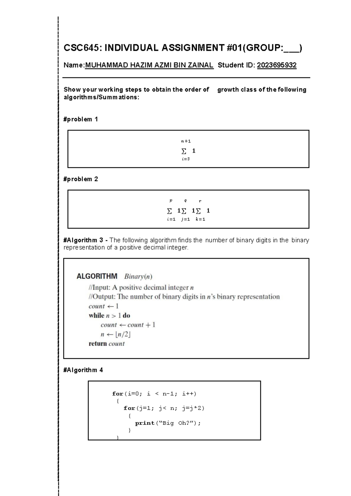 IND- Assignement [01] DATE - CSC 645: INDIVIDUALASSIGNMENT #0 1 (GROUP ...