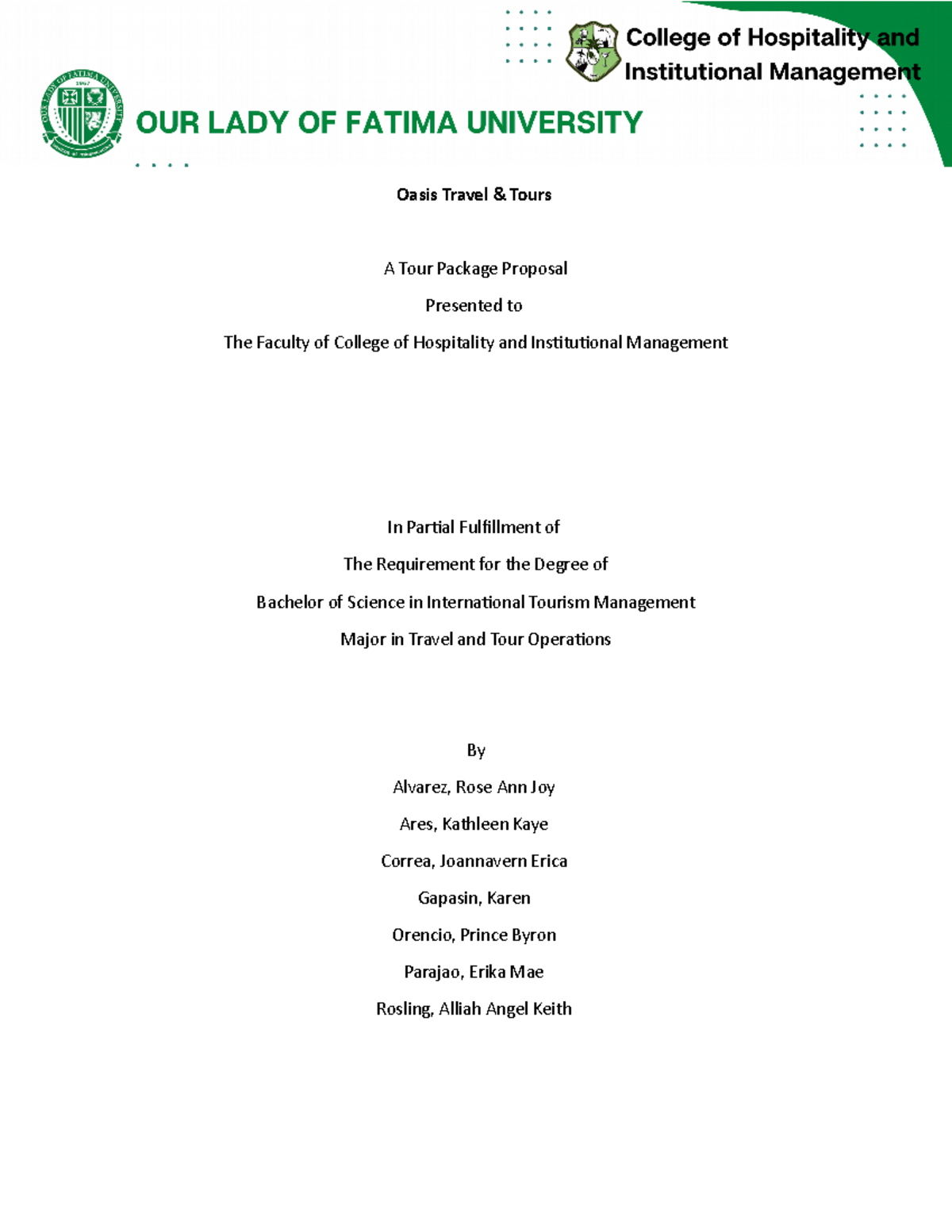 TOUR Packages Proposal - Oasis Travel & Tours A Tour Package Proposal ...