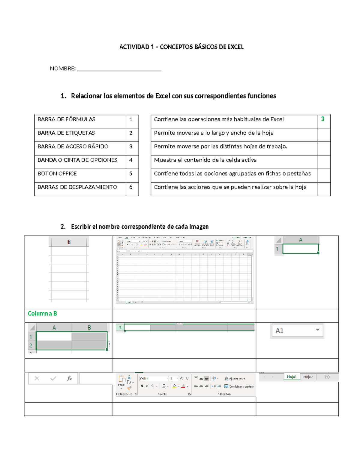 AA1. Conceptos EXCEL - ACTIVIDAD 1 – CONCEPTOS BÁSICOS DE EXCEL NOMBRE ...