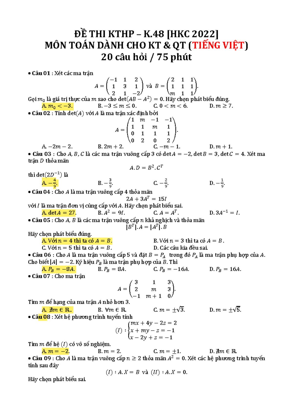 K.48-Toan-Danh-Cho-KT-QT-HKC-2022 - ĐỀ THI KTHP – K [HKC 2022] MÔN TOÁN DÀNH CHO KT & QT (TIẾNG ...