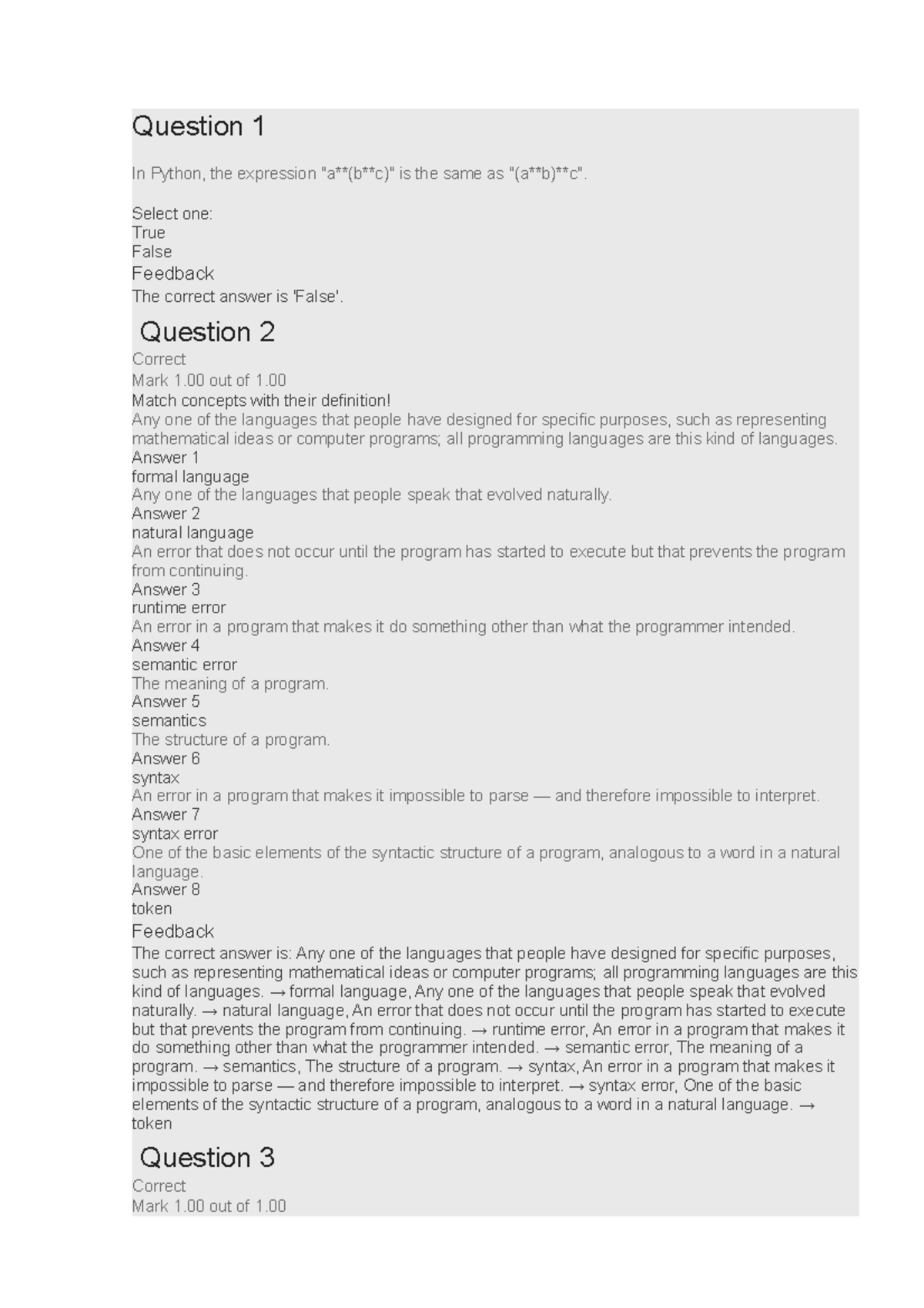 Graded Quiz Unit 3 (first graded quize) - Question 1 In Python, the ...