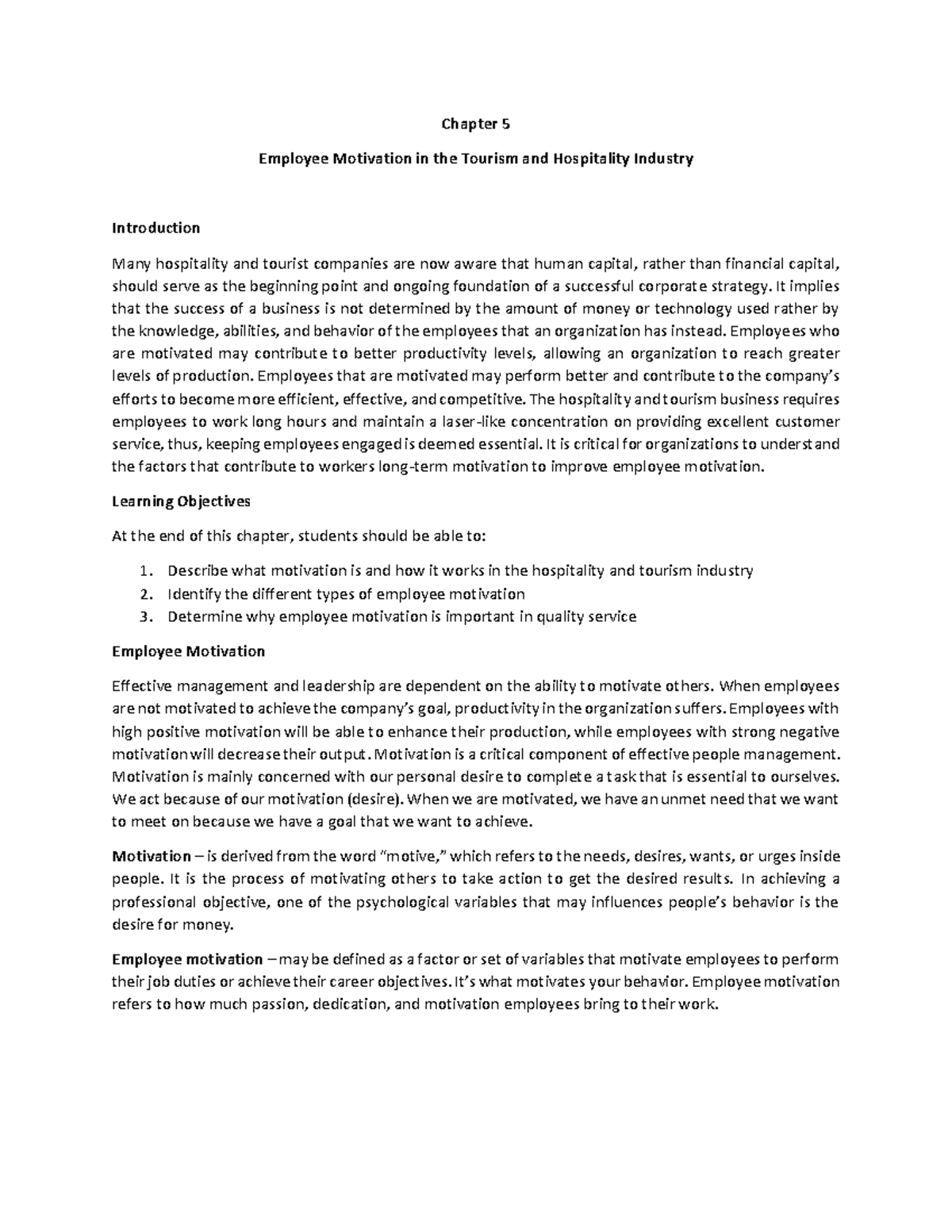 ITM 0003 - Chapter 5-1 - quality service - Chapter 5 Employee ...