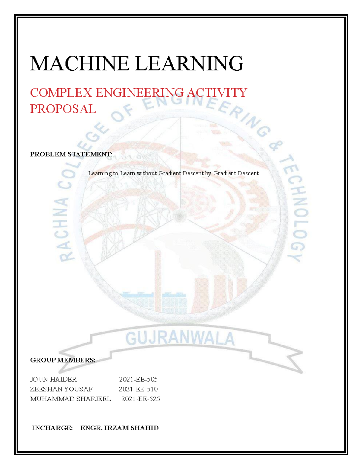 ML CEP - MACHINE LEARNING COMPLEX ENGINEERING ACTIVITY PROPOSAL PROBLEM ...