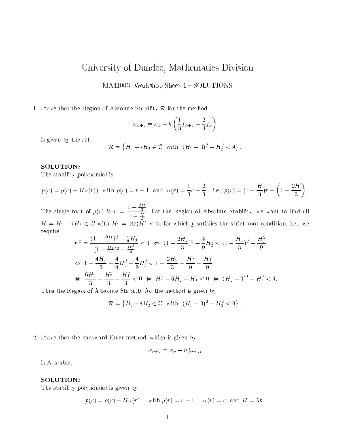 Tutorial 4 - Solutions - wk4 sol - University of Dundee, Mathematics ...