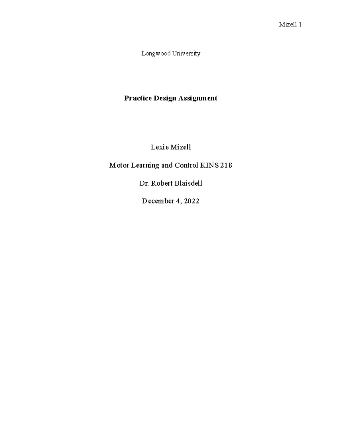 Practice Design Assignment - Google Docs - Longwood University Practice ...