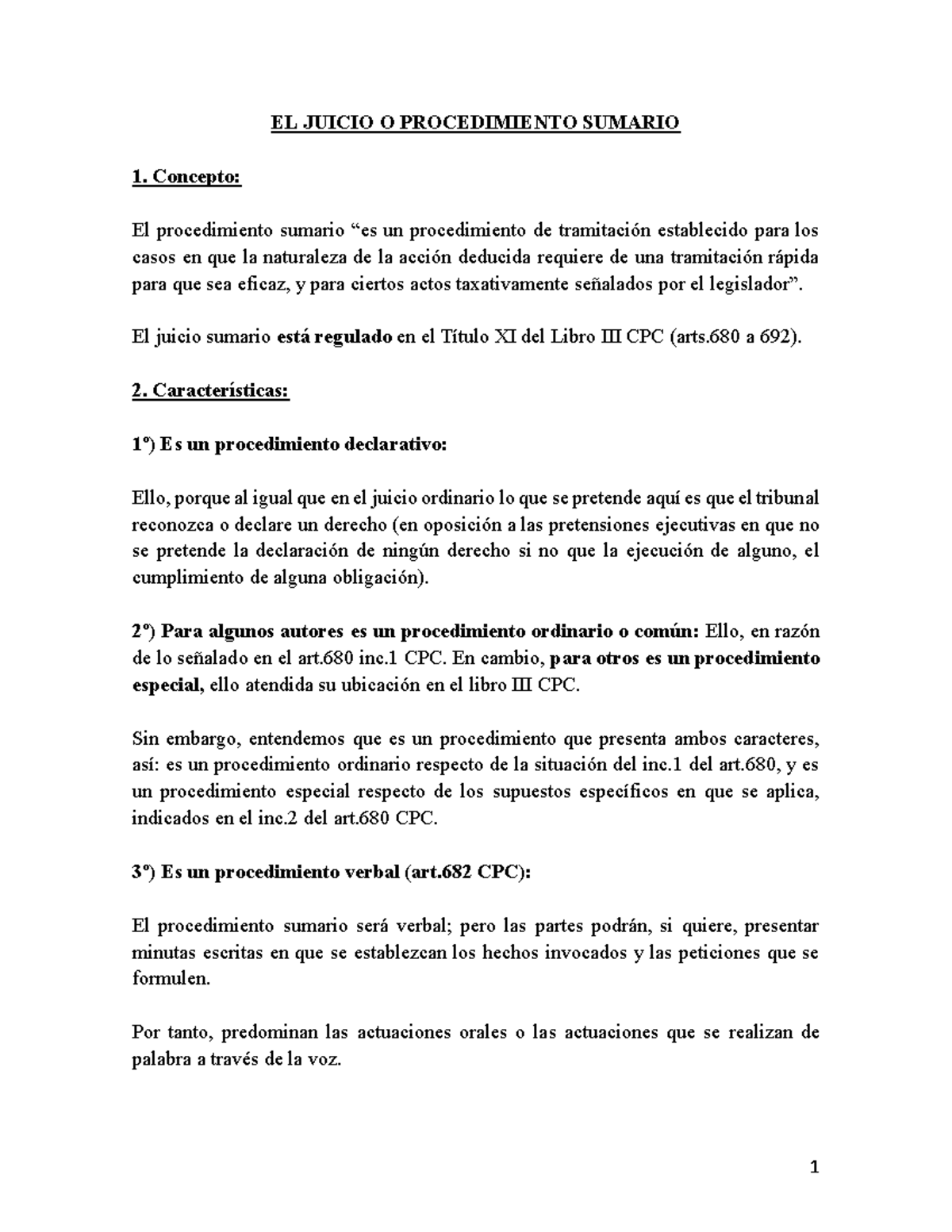 Juicio Sumario - EL JUICIO O PROCEDIMIENTO SUMARIO Concepto: El ...