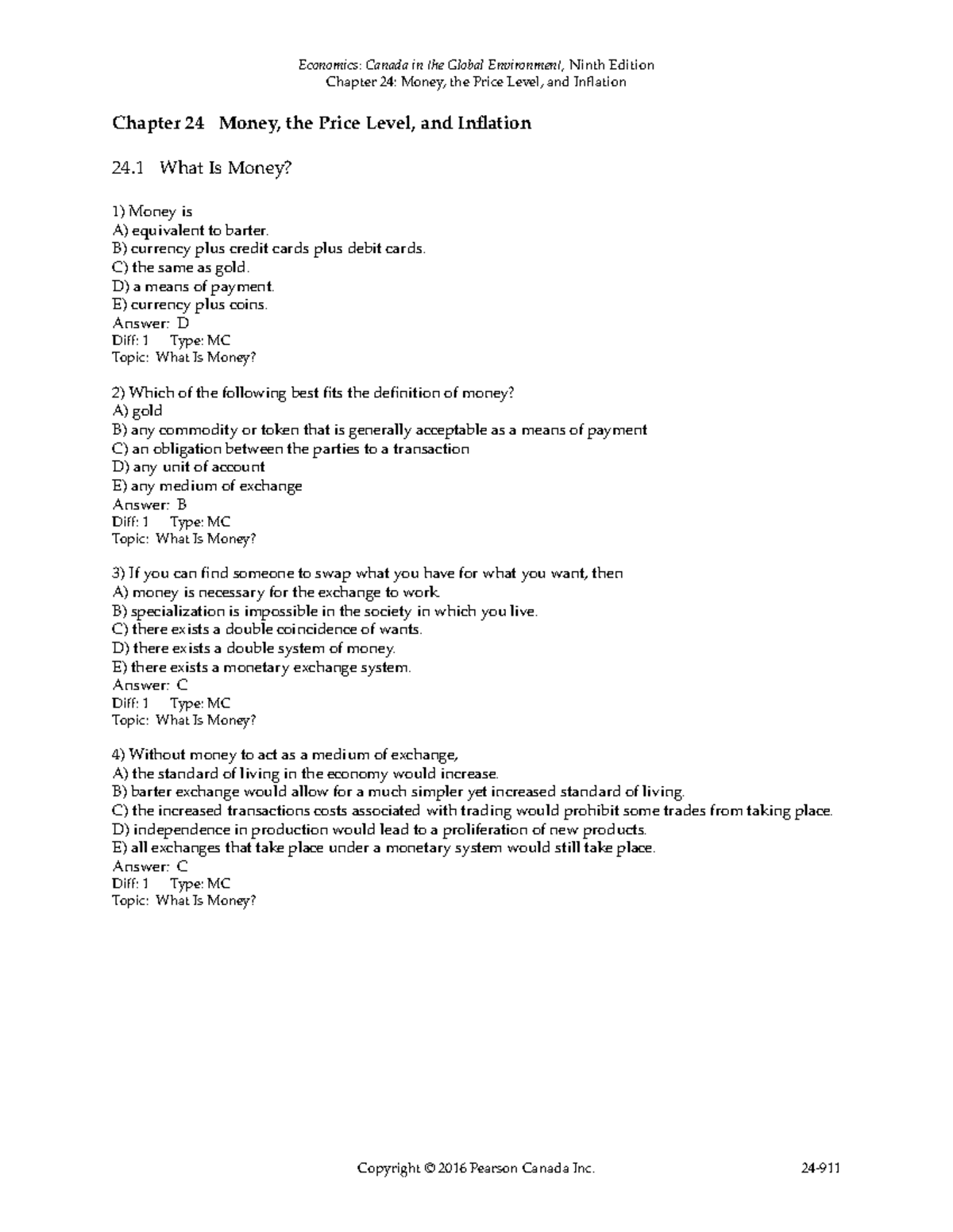 Macroeconomics Test 2 - Chapter 24: Money, the Price Level, and ...