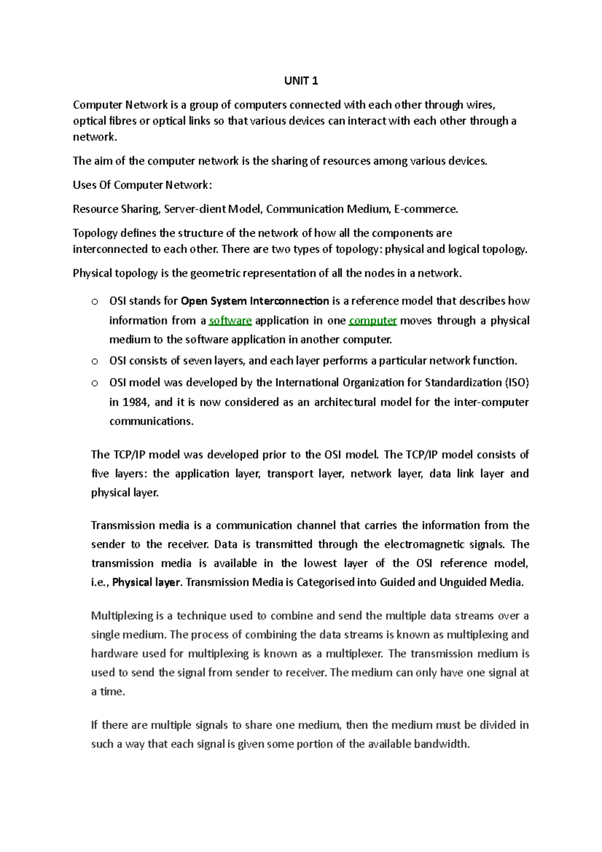 Computer Network notes - UNIT 1 Computer Network is a group of ...