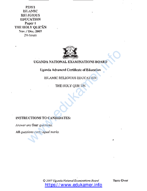UACE IRE 2015 Paper 4 - P235/ ISLAMIC RELIGIOUS EDUCATION (ISLAM IN ...