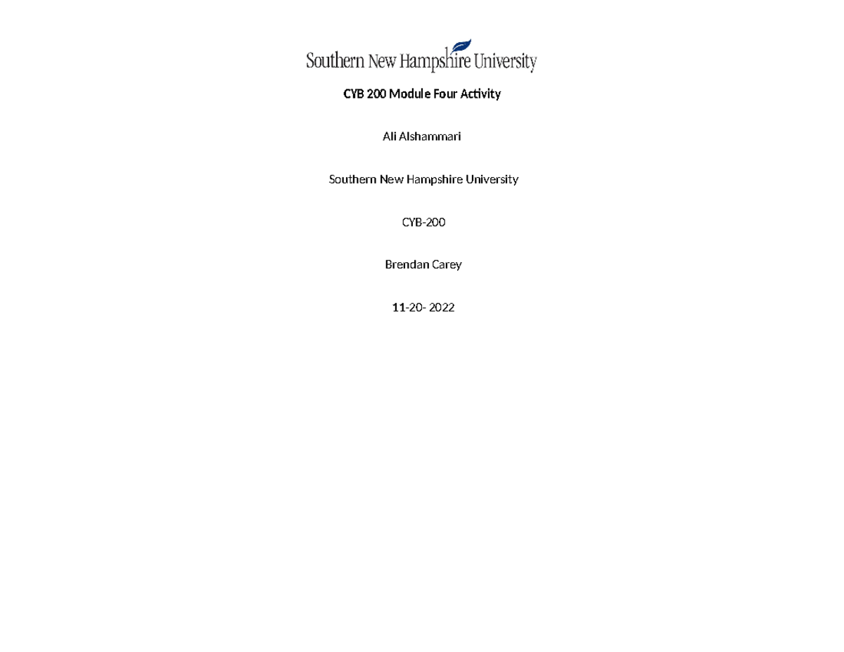 CYB 200 Module Four Activity - CYB 200 Module Four Activity Ali ...