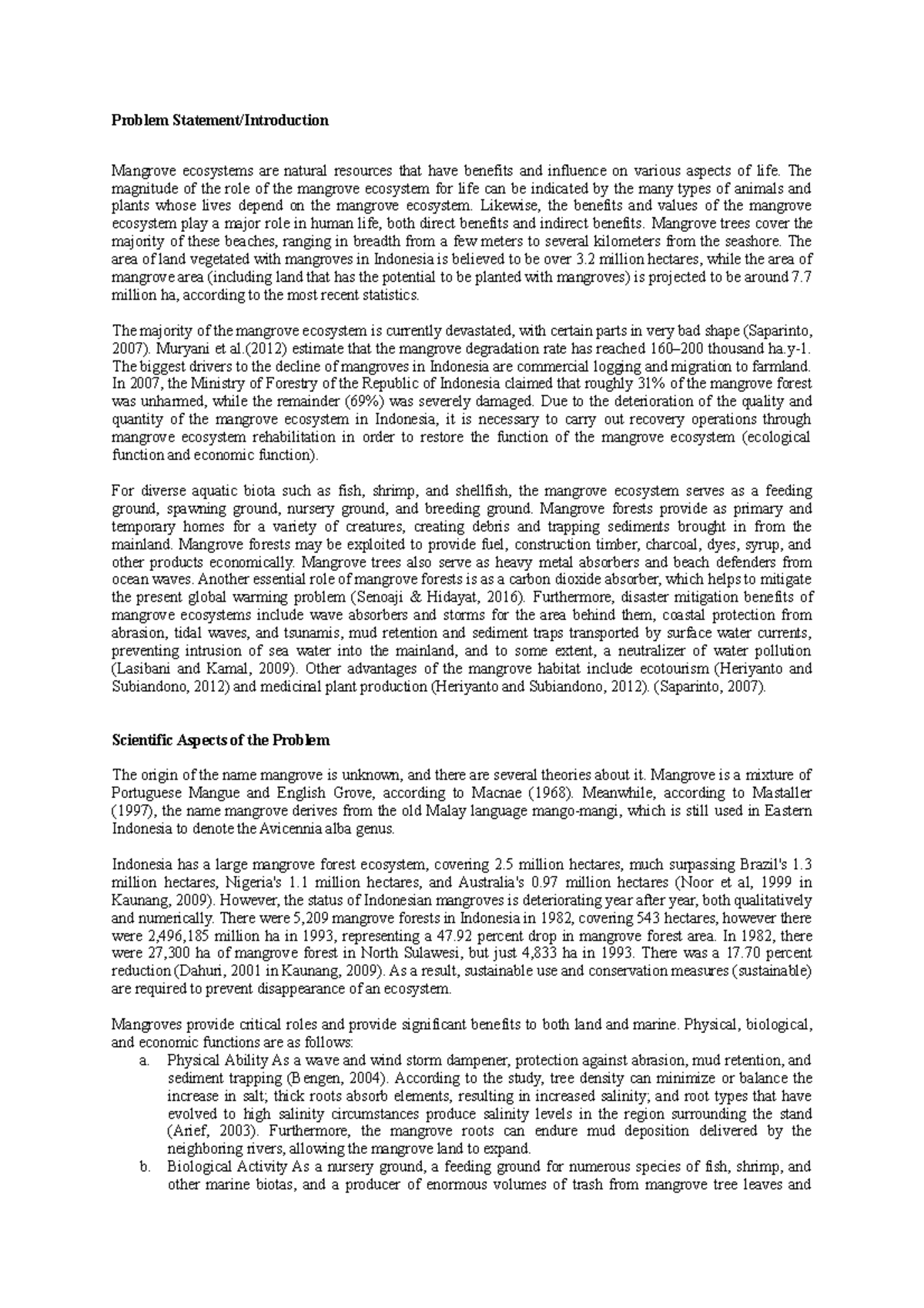 Literature Review Draft sas - Problem Statement/Introduction Mangrove ...