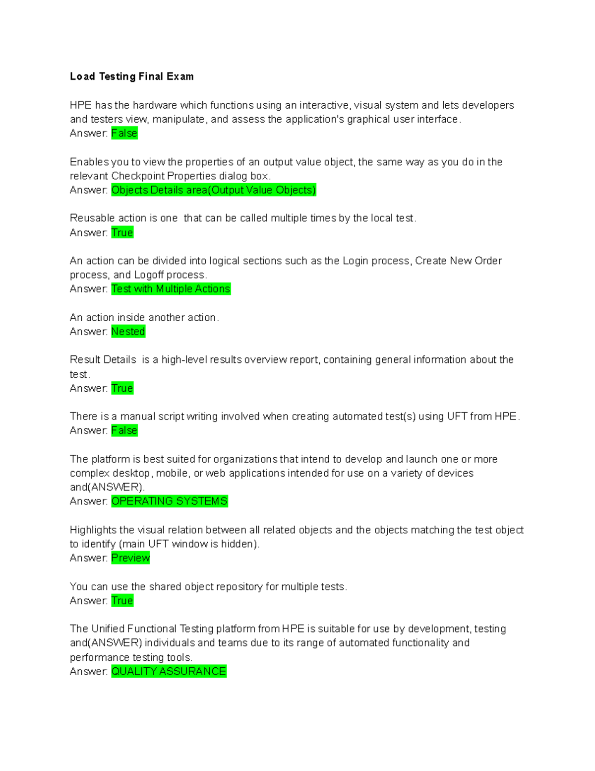 Load Testing Final Exam - Answer: False Enables you to view the ...