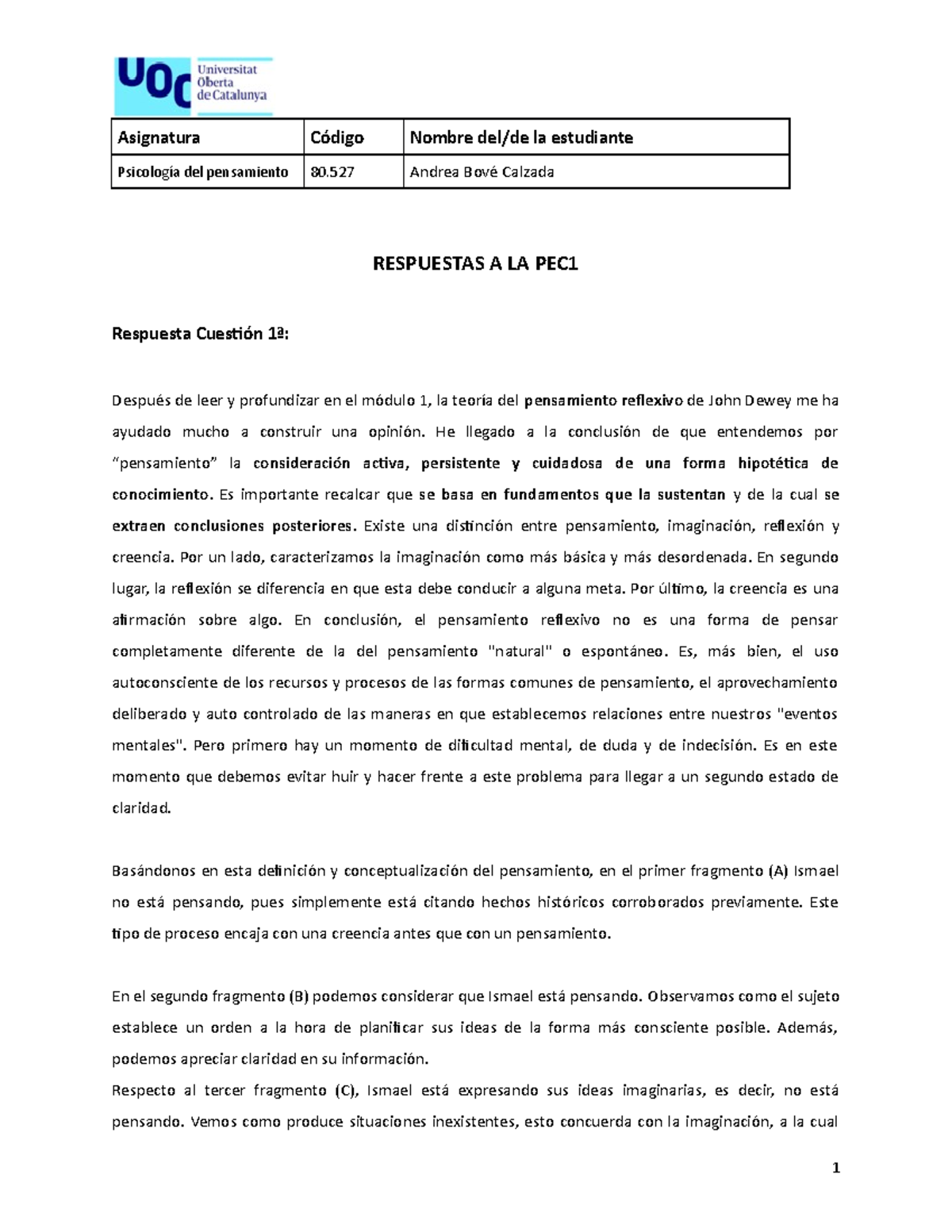 Plantilla PEC 1 - Pec 1 - Psicología del pensamiento - UOC - Studocu