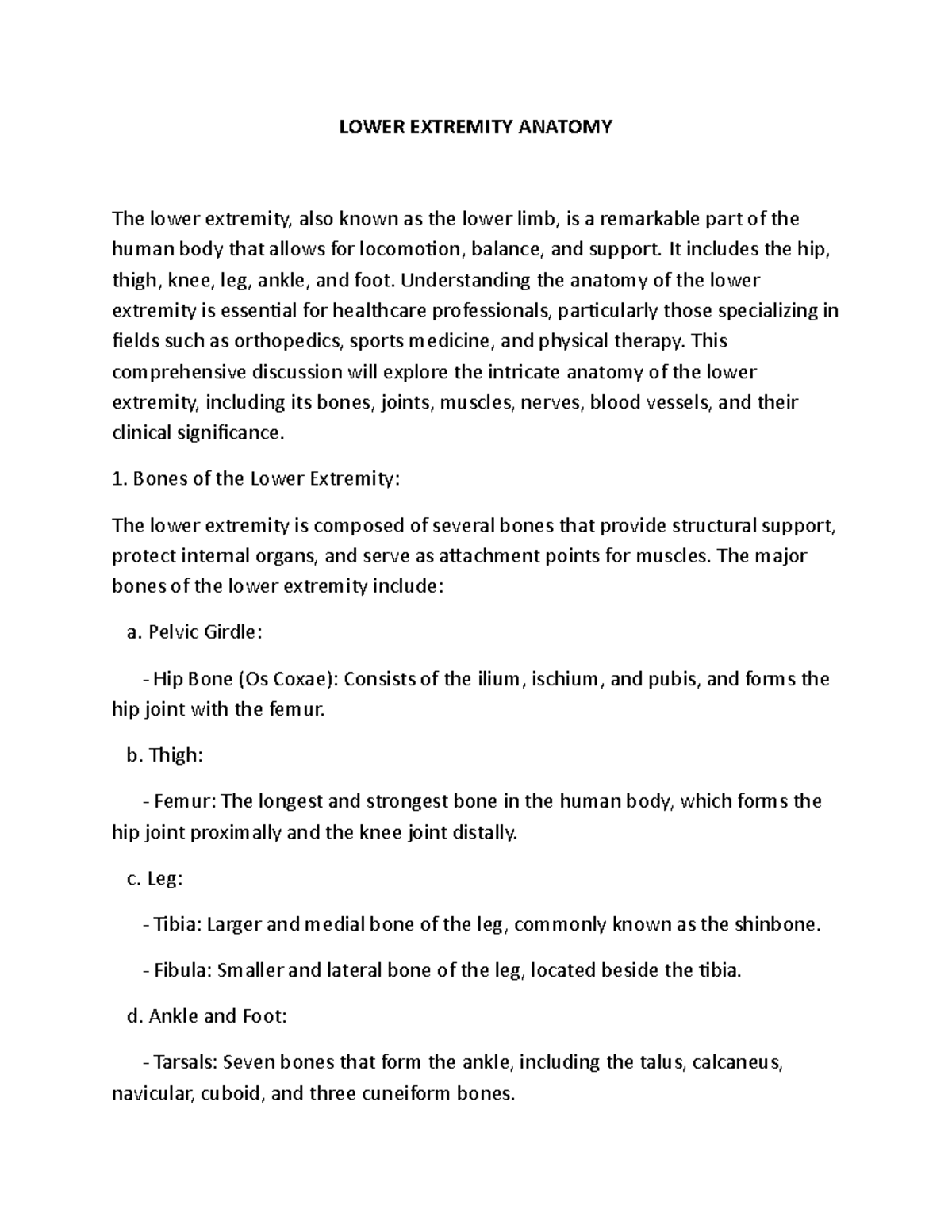 Lower Extremity Anatomy - LOWER EXTREMITY ANATOMY The lower extremity ...