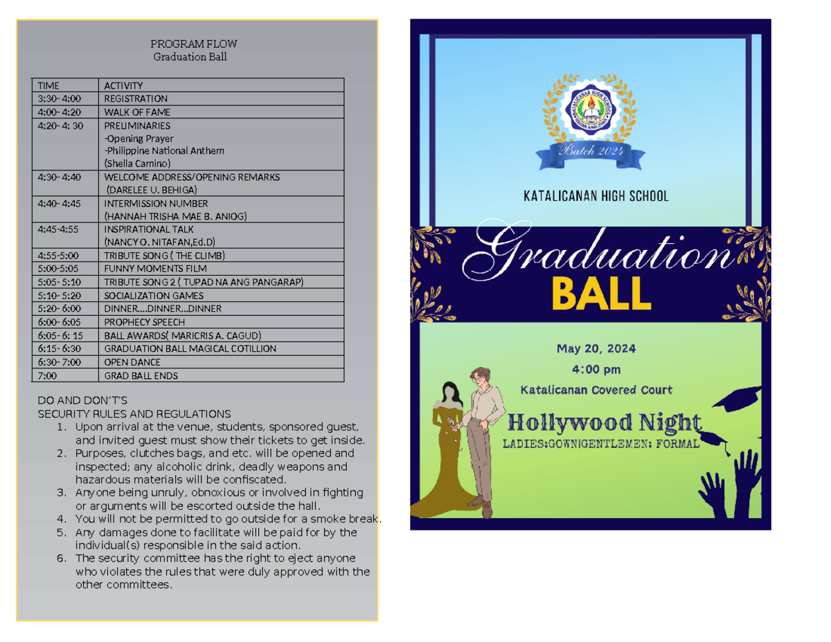 Gradball Program - PROGRAM FLOW Graduation Ball DO AND DON’T’S SECURITY ...