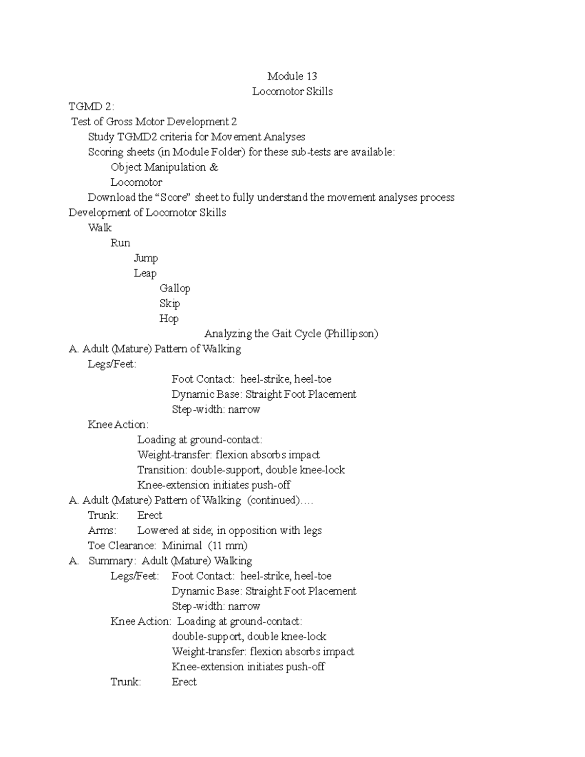 Motor Development Unit 5 Mod 13 - Module 13 Locomotor Skills TGMD 2 ...