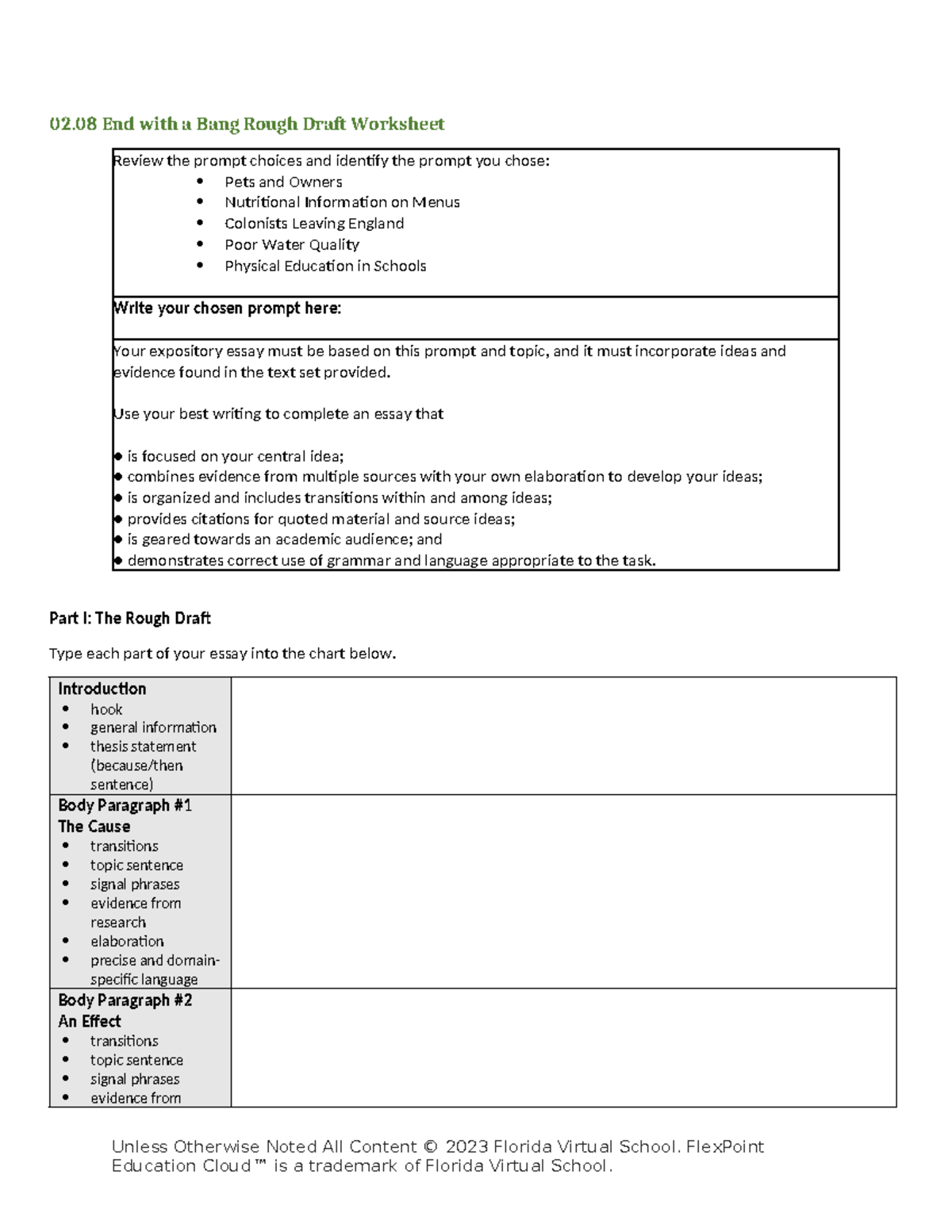 02 08 worksheet - 02 End with a Bang Rough Draft Worksheet Review the prompt choices and ...