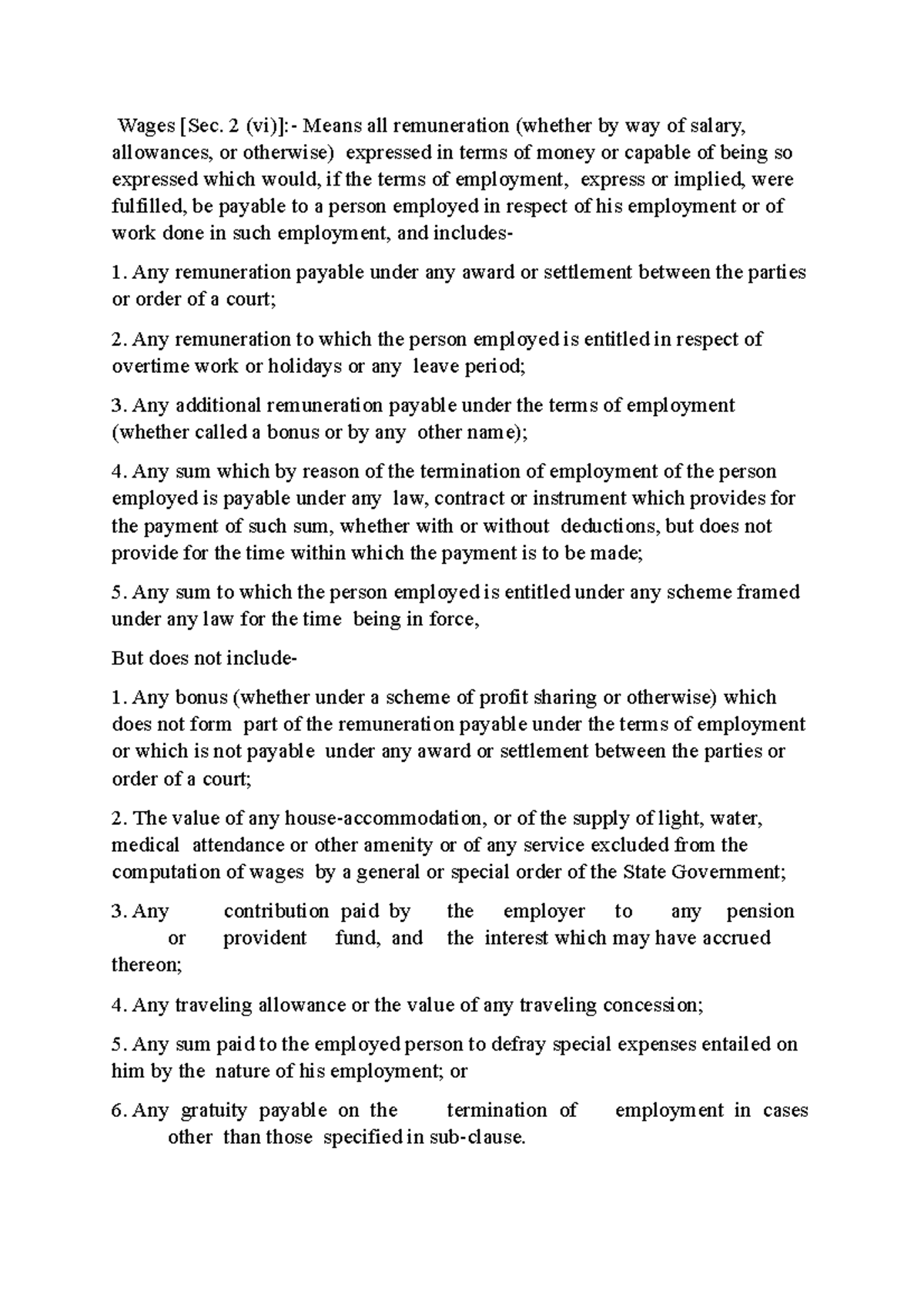 M2 labour law - Wages [Sec. 2 (vi)]:- Means all remuneration (whether ...