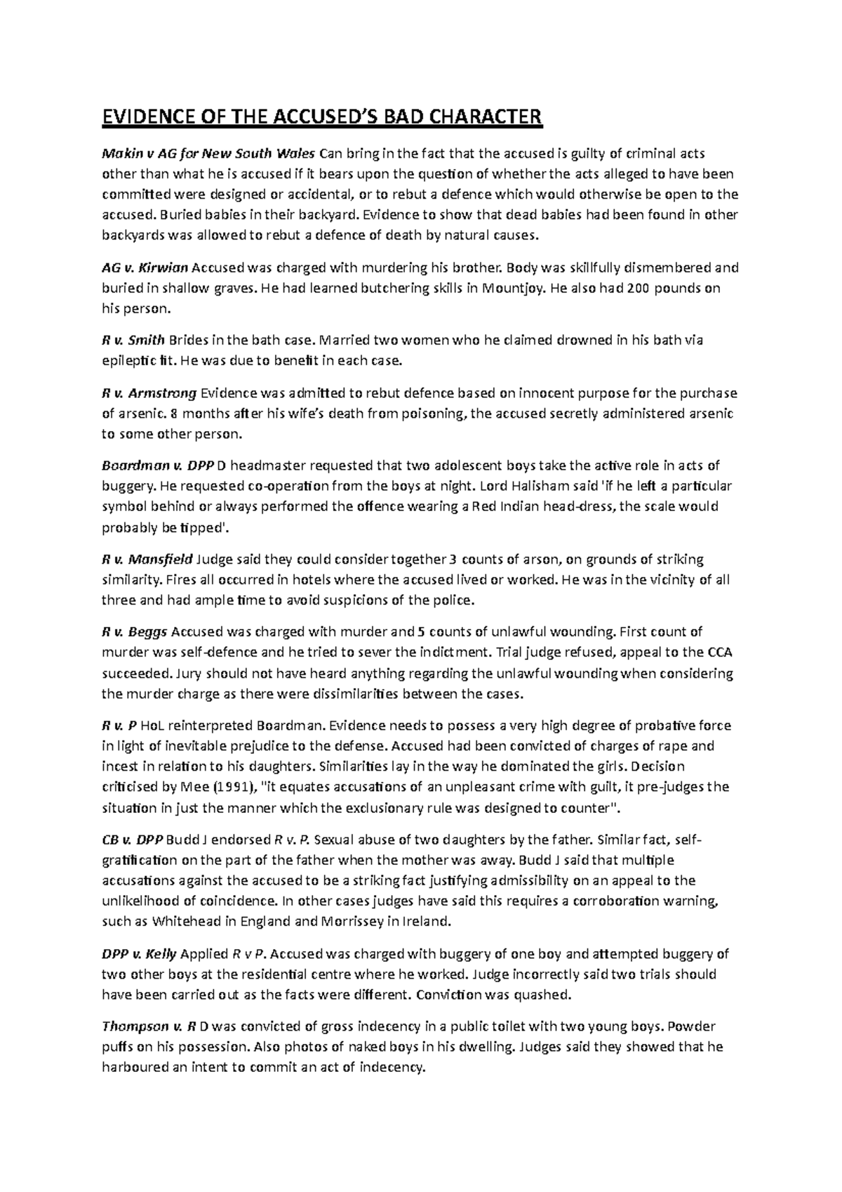 Evidence OF THE Accused - EVIDENCE OF THE BAD CHARACTER Makin v AG for ...