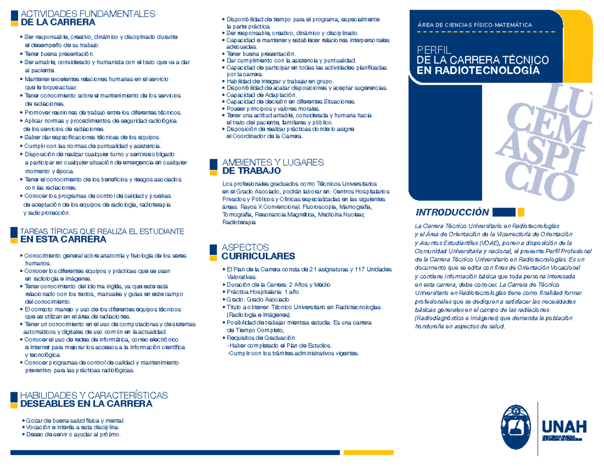PLAN DE Estudios Tecnico Radio tecnología - HABILIDADES Y CARACTERÍSTICAS DESEABLES EN LA ...