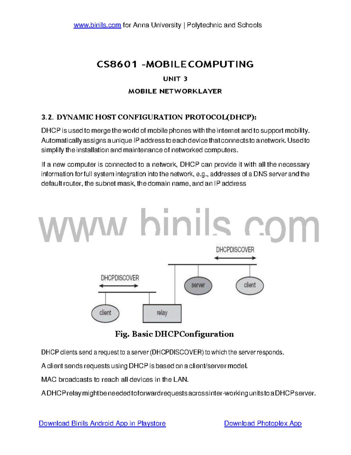 Cs8601 Unit 3 Dhcp Unit 3 Notes Cs8601 Mobile Computing Unit 3 Mobile Network Layer 3