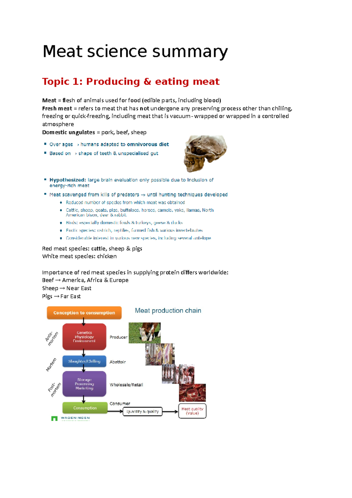Meat Science Lecture Summary - Meat science summary Topic 1: Producing ...